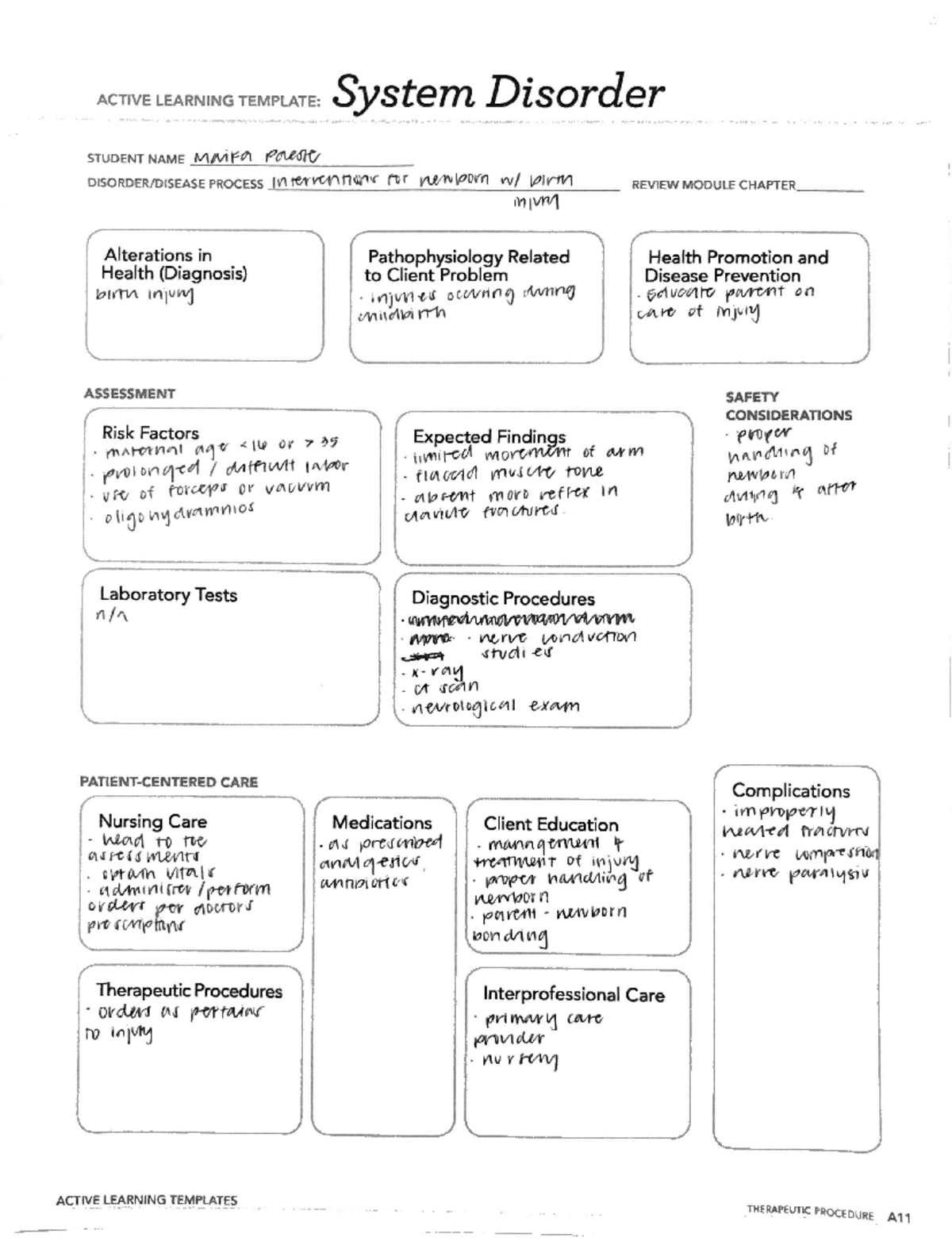 Newborn birth injury system dysorder - RN 224A - Studocu