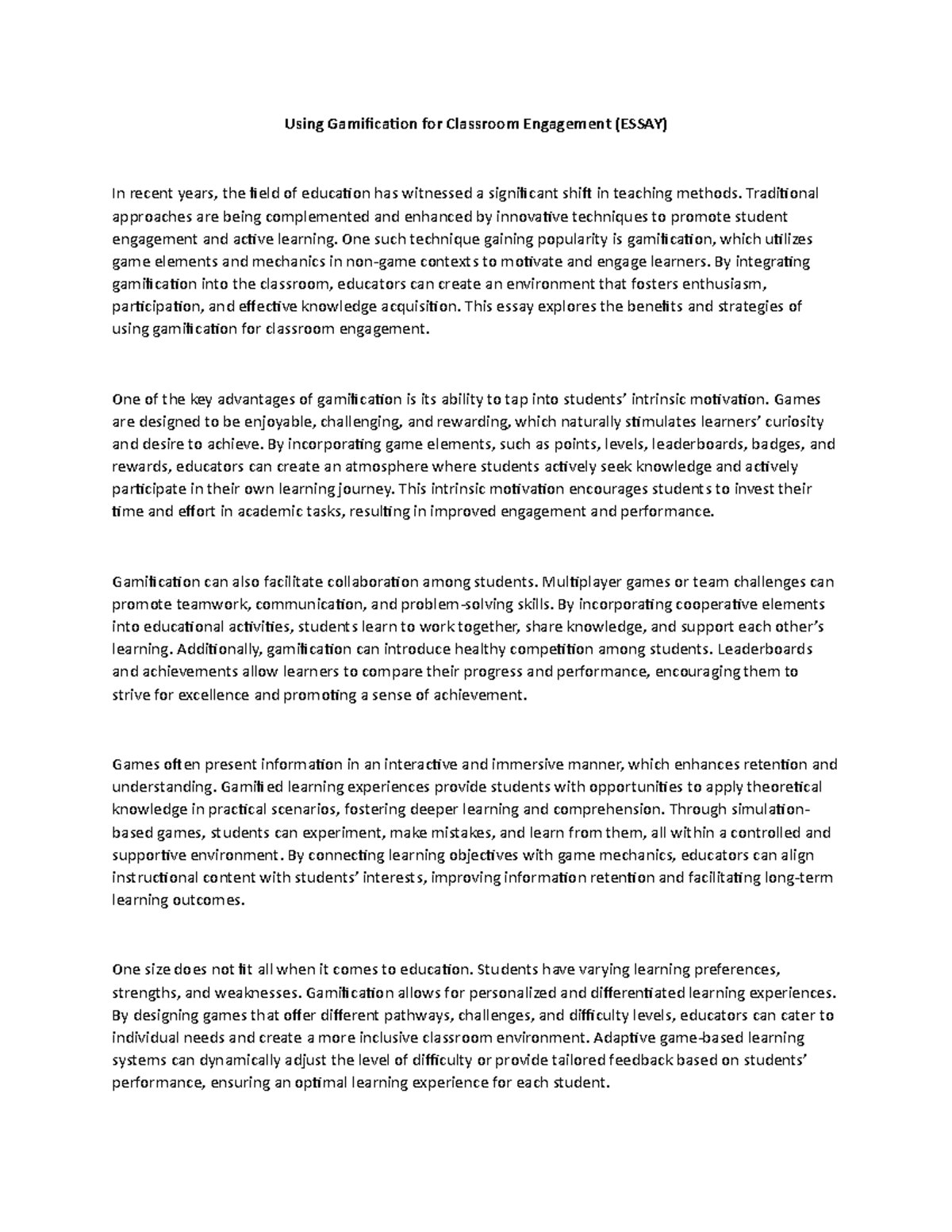 Using Gamification for Classroom Engagement (Essay) - Using ...
