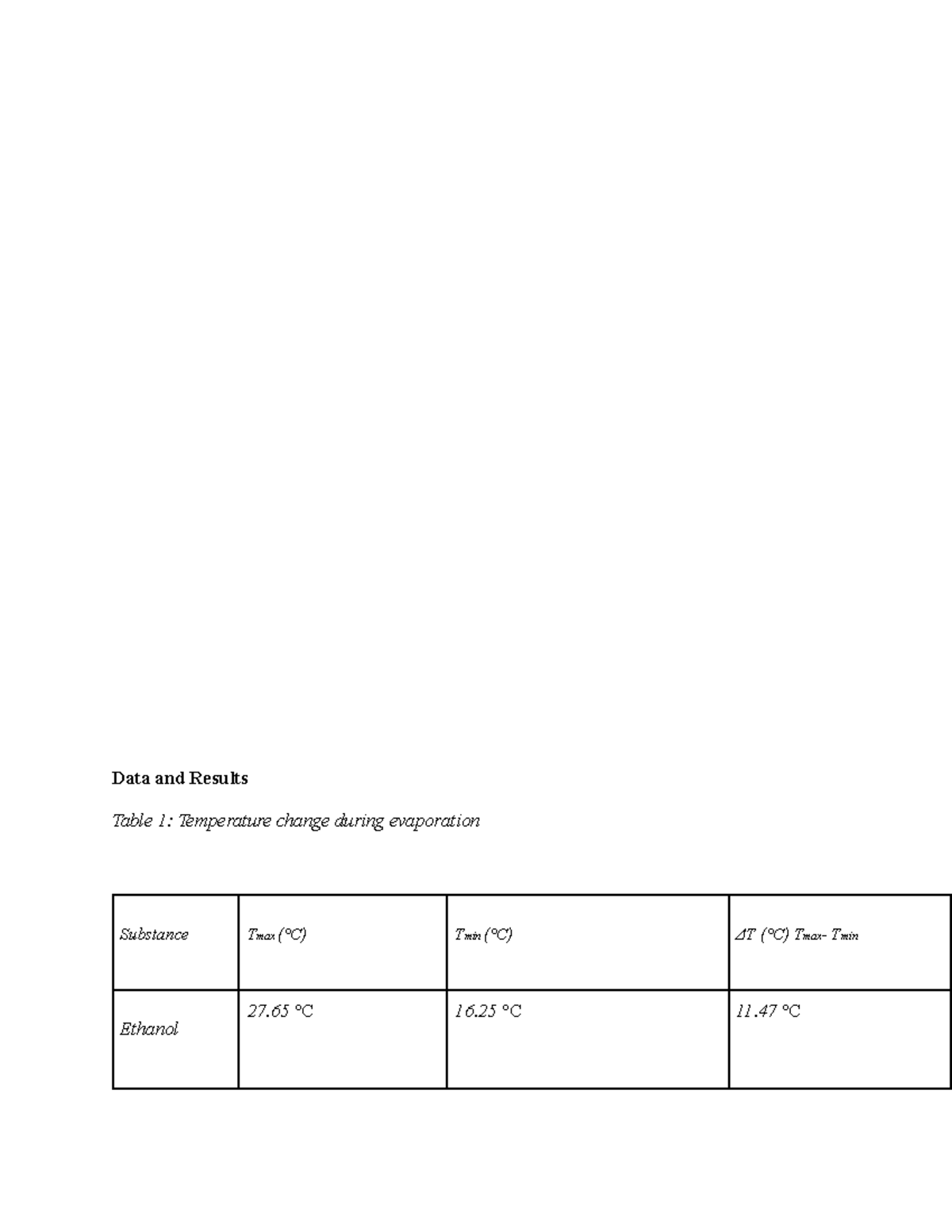 Experiment Intermolecular Forces - Data and Results Table 1 ...