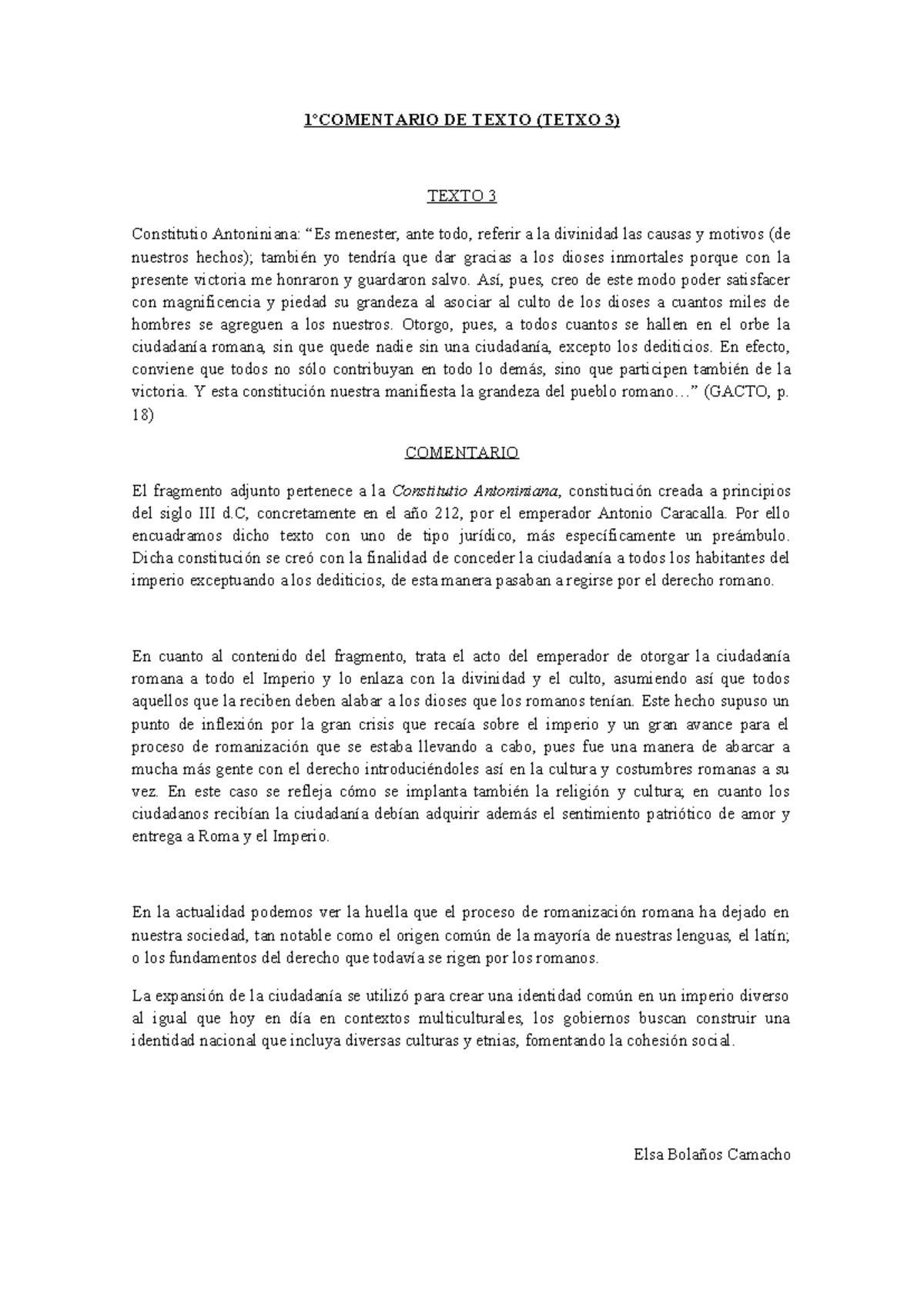 1º Comentario DE Texto, Historia DEL Derecho (texto 3) - Elsa Bolaños ...