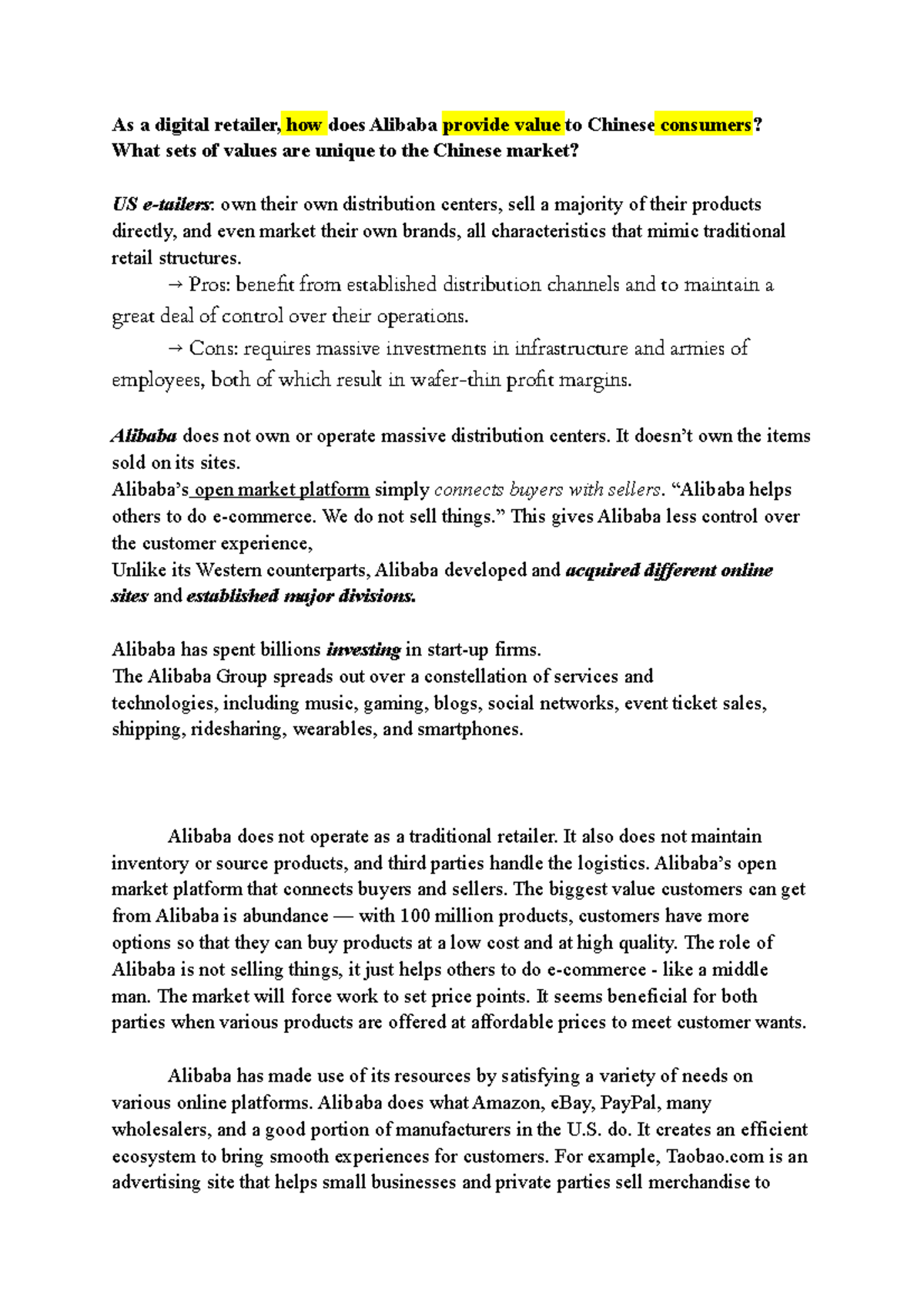 Draft Assignment 3 - Alibaba case study - As a digital retailer, how ...
