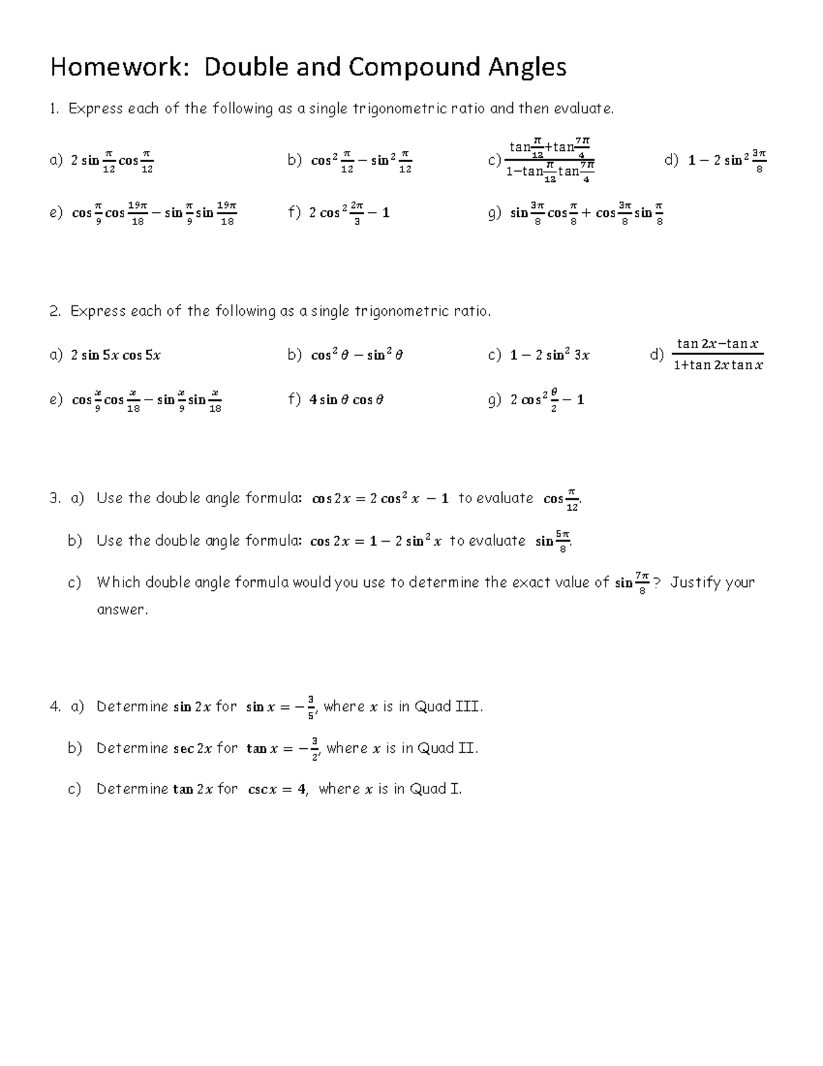 4.5 Double and Compound Practice - Homework: Double and Compound Angles ...