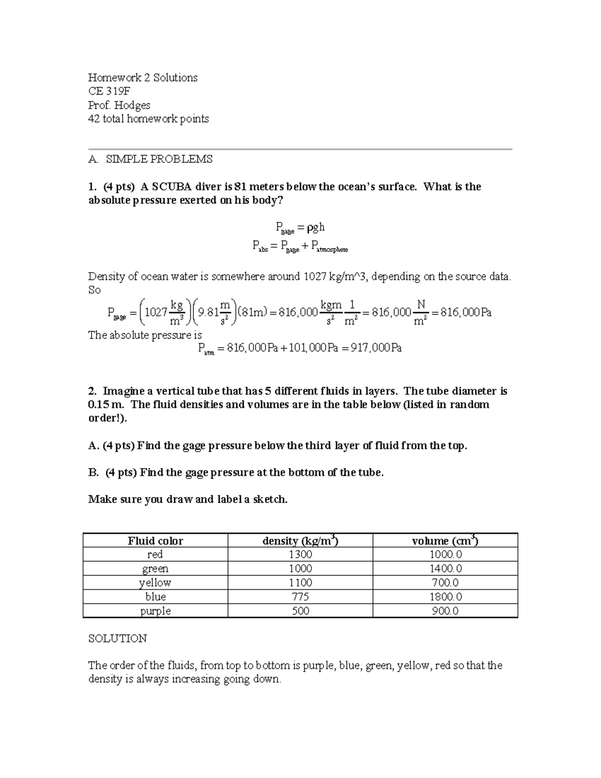 Homework 02 CE319F Solutions-3 - Homework 2 Solutions CE 319F Prof ...