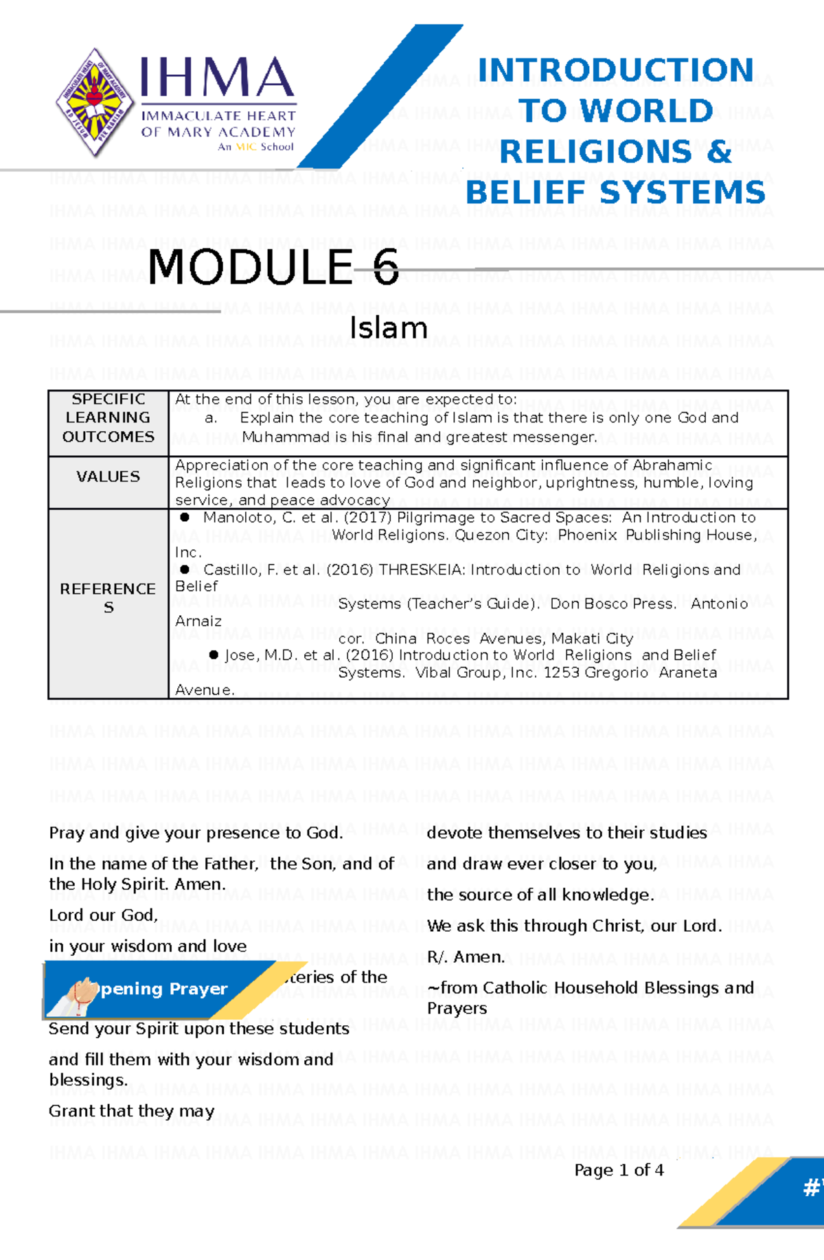 Module 6 2021 202222 - MODULE 6 Islam SPECIFIC LEARNING OUTCOMES At the ...