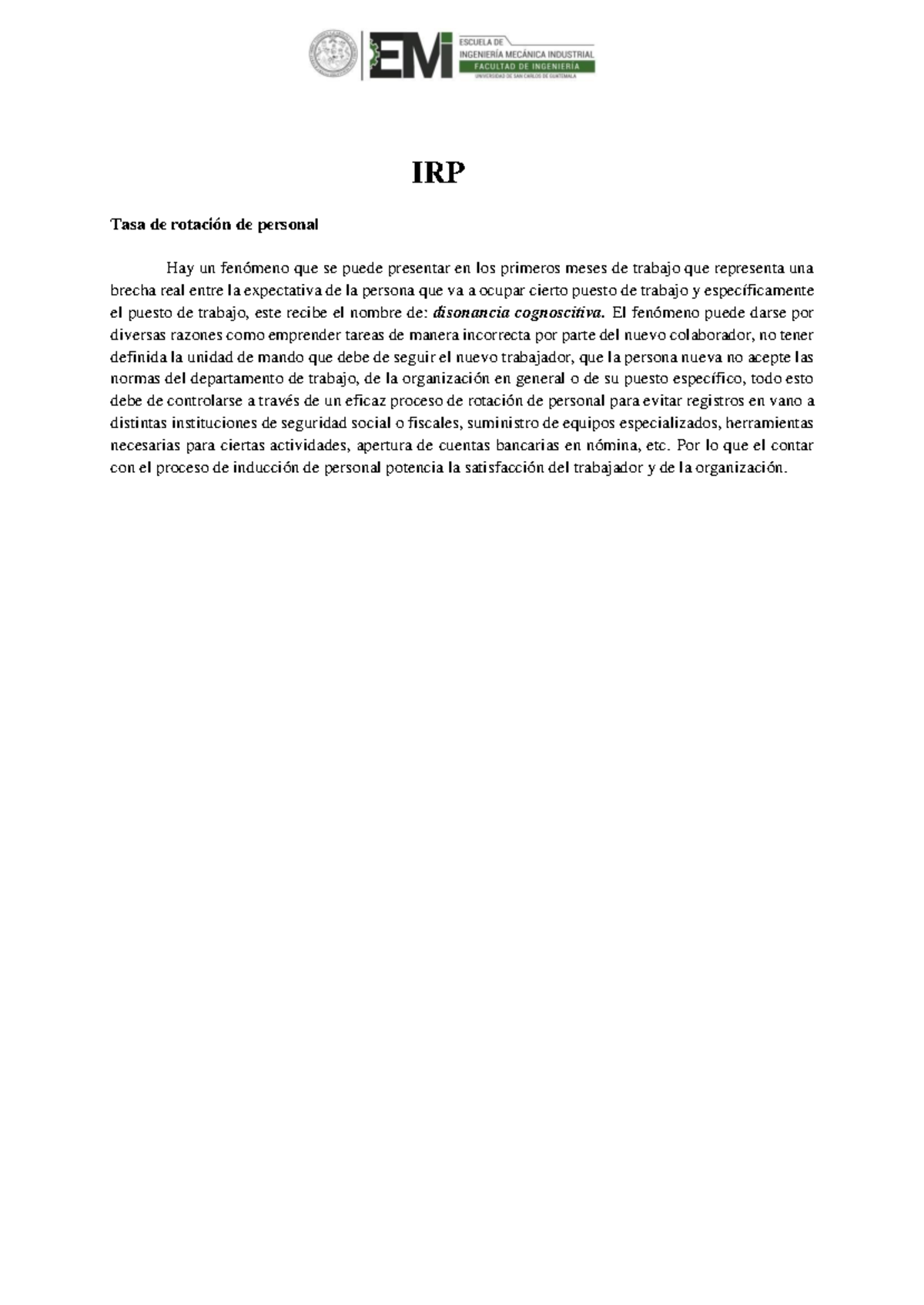 8-9 - IRP - IRP Tasa de rotación de personal Hay un fenómeno que se puede presentar en los ...