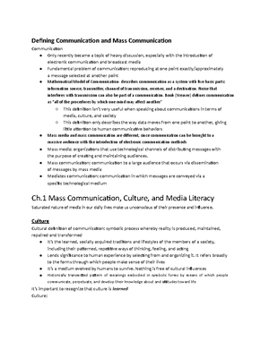 Introduction To Mass Communication - Chapter 1: Mass Communication: A ...
