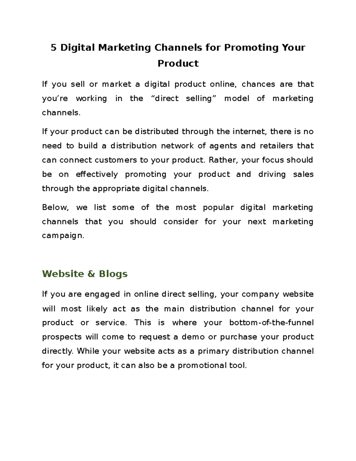 Digital Marketing Channels for Promoting Your Product - If your product ...