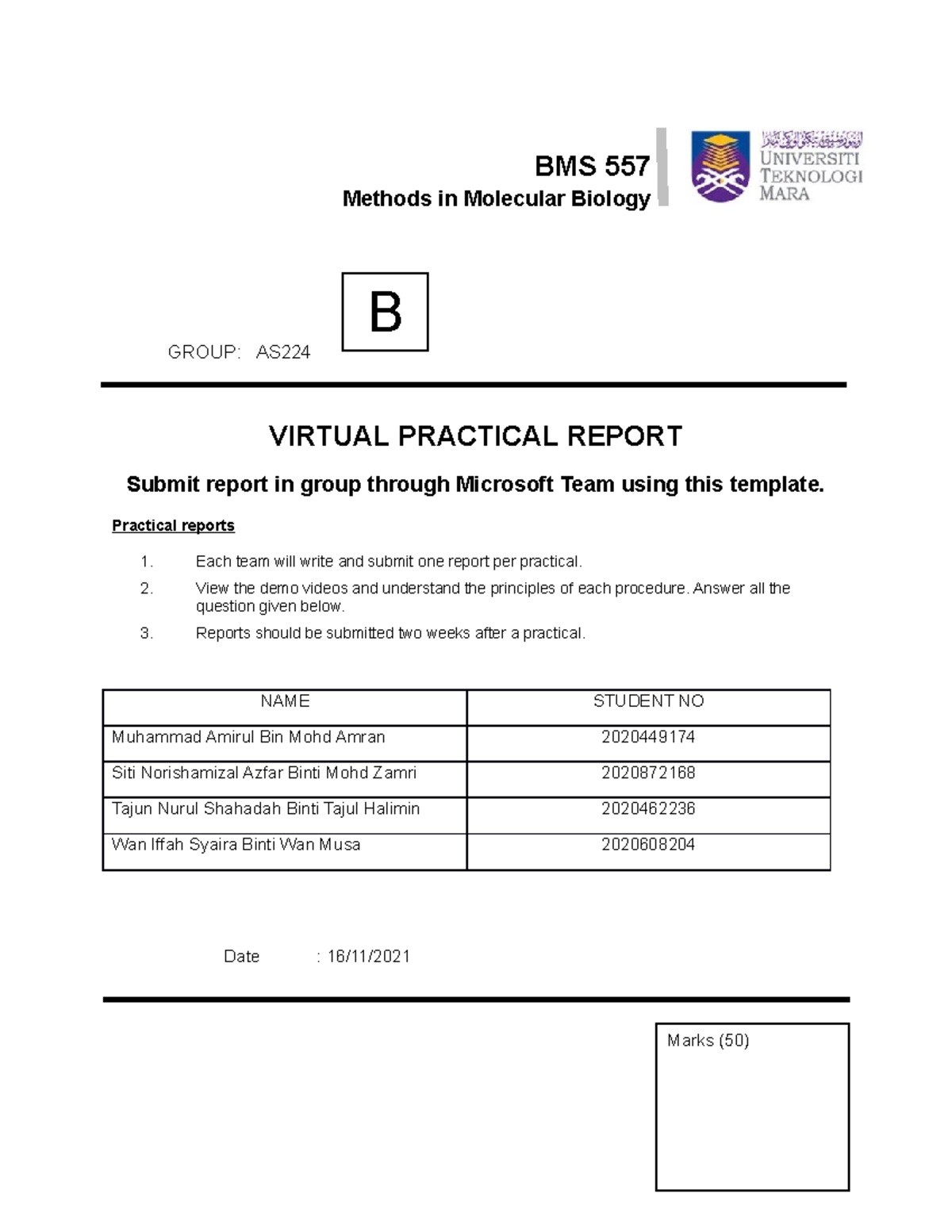 Virtual Practical Report - GROUP: AS VIRTUAL PRACTICAL REPORT Submit ...