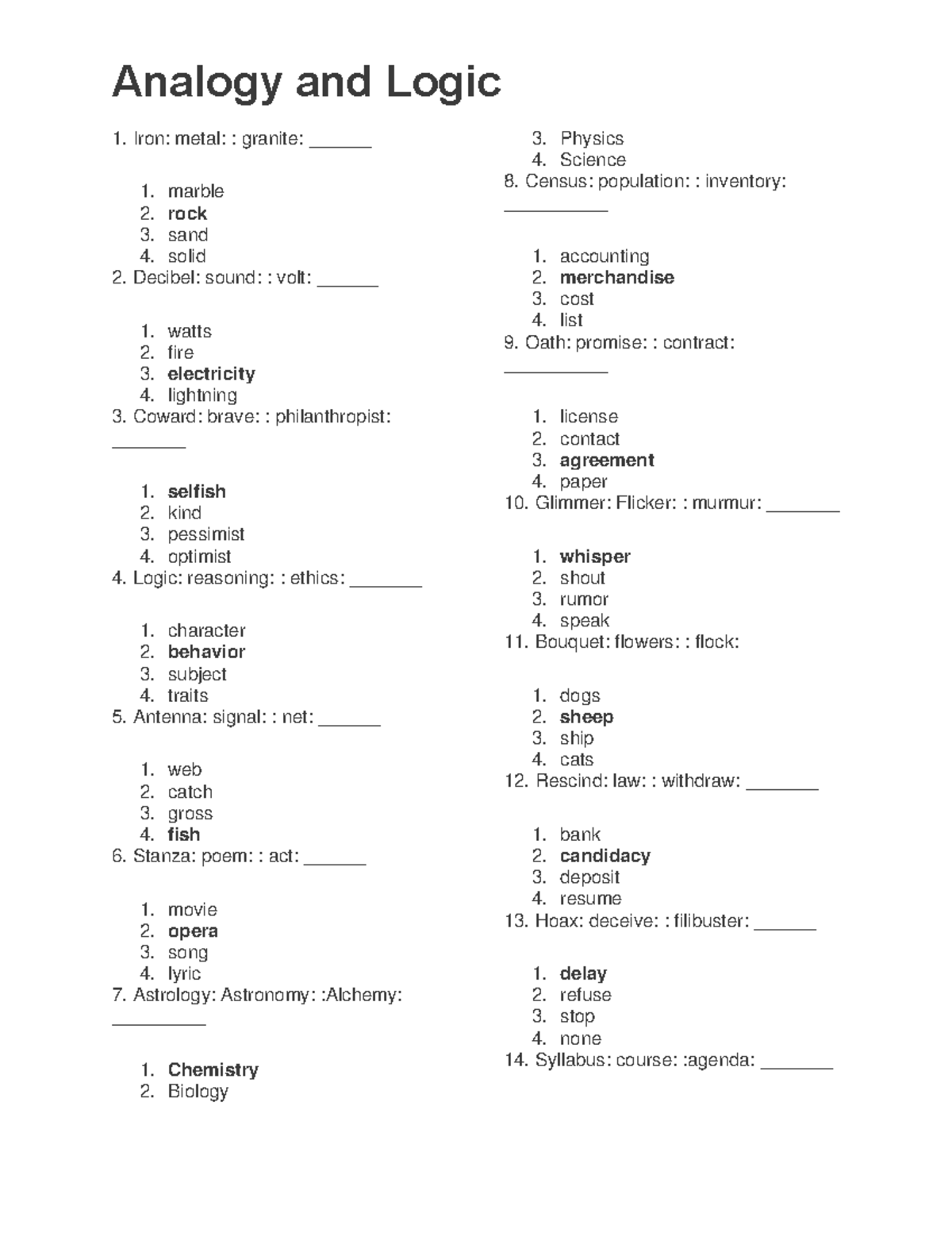 Analogy and Logic - HOPE THIS WILL HELP! - Analogy and Logic 1. Iron ...