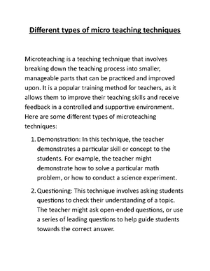 Developing learning objectives for micro teaching - Developing learning ...