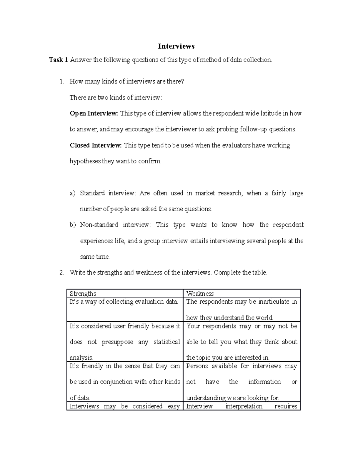 Interviews and Analysis - Interviews Task 1 Answer the following ...