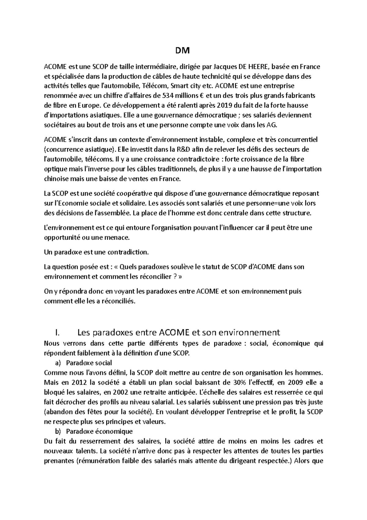 Dm mana - DM ACOME est une SCOP de taille intermédiaire, dirigée par ...