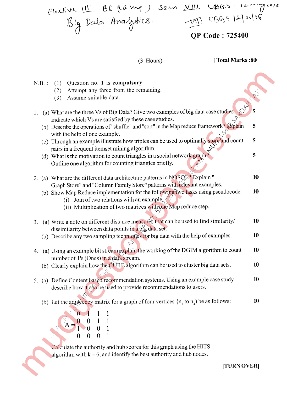 MAY16 - Question Paper for year MAY 2016 and - Computer Engineering - MU - Studocu
