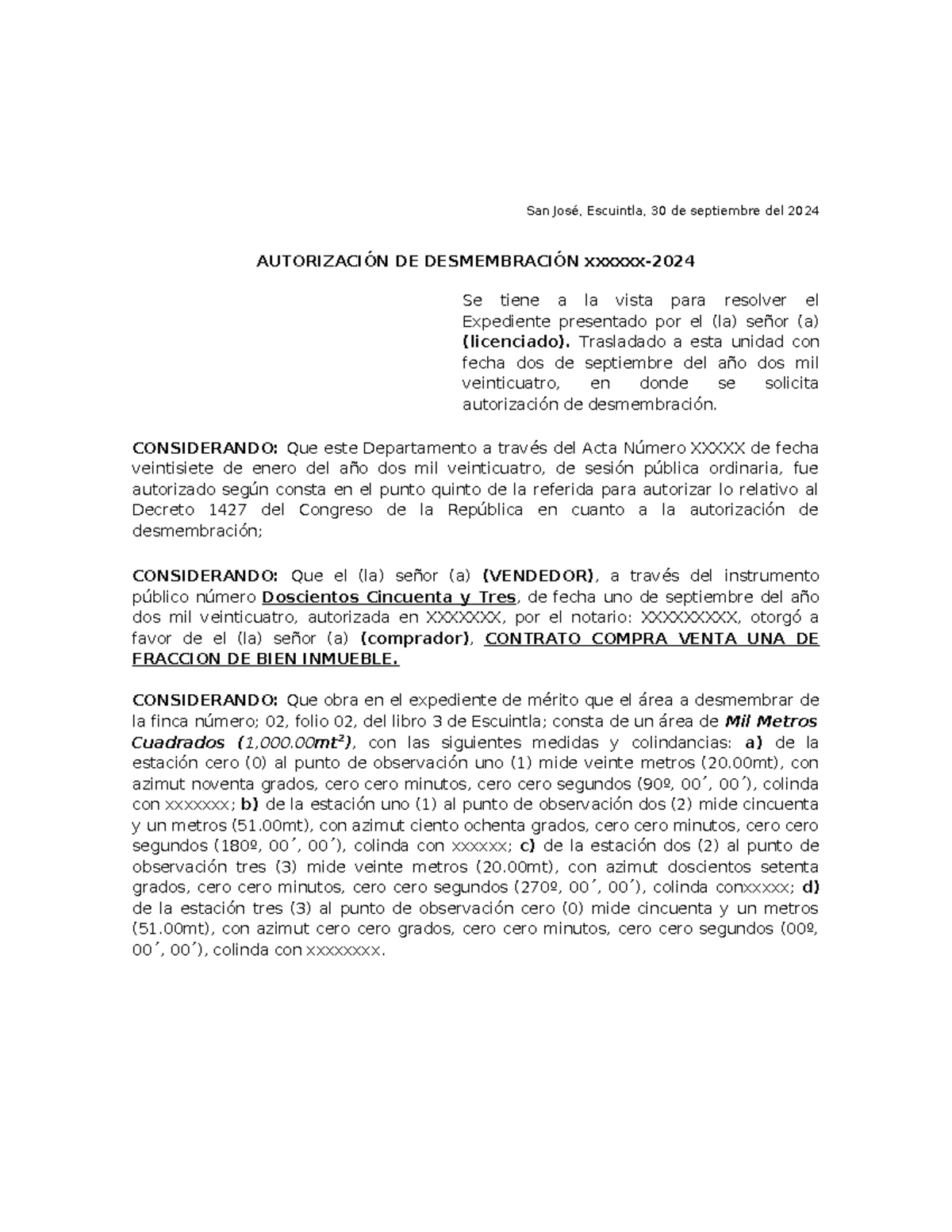 Autorización para desmembrar AVAL Municipal - San José, Escuintla, 30 ...