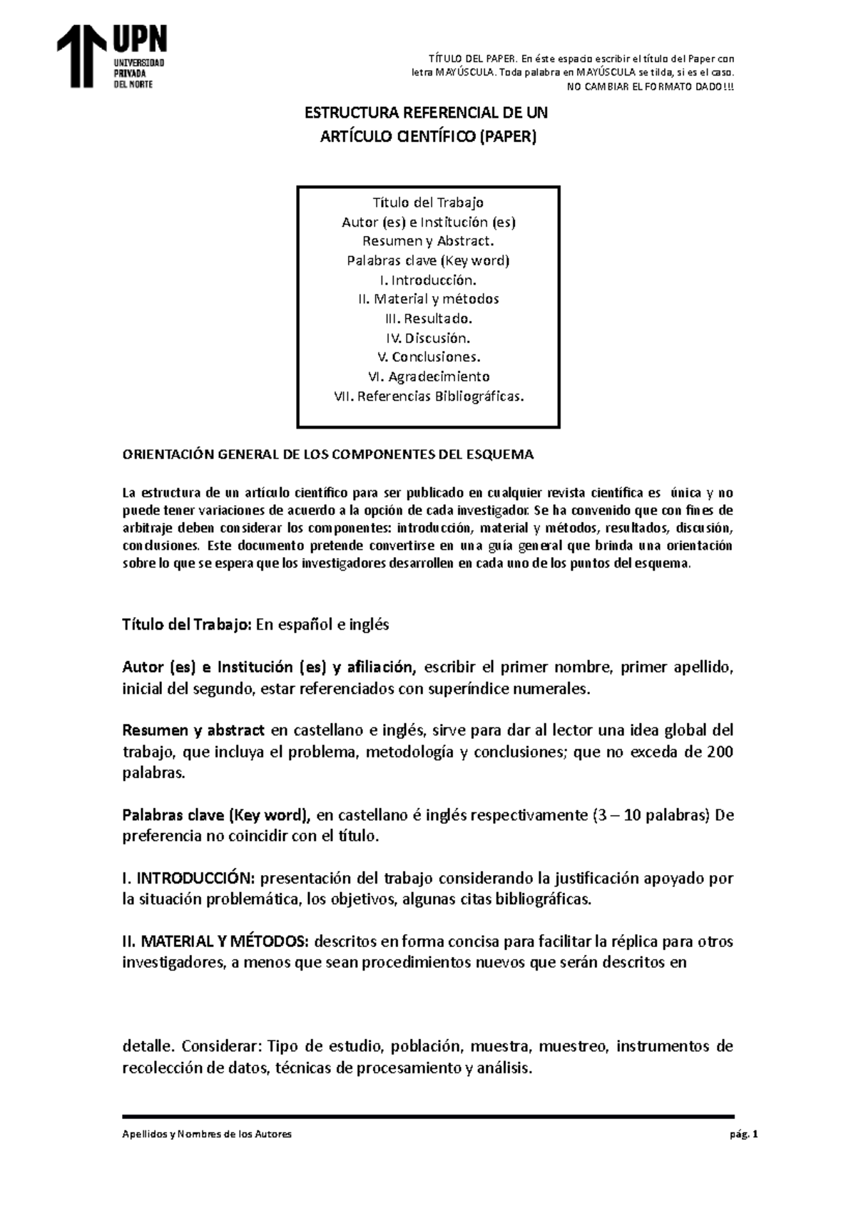 Estructura Básica DEL Paper - TÍTULO DEL PAPER. En éste espacio ...