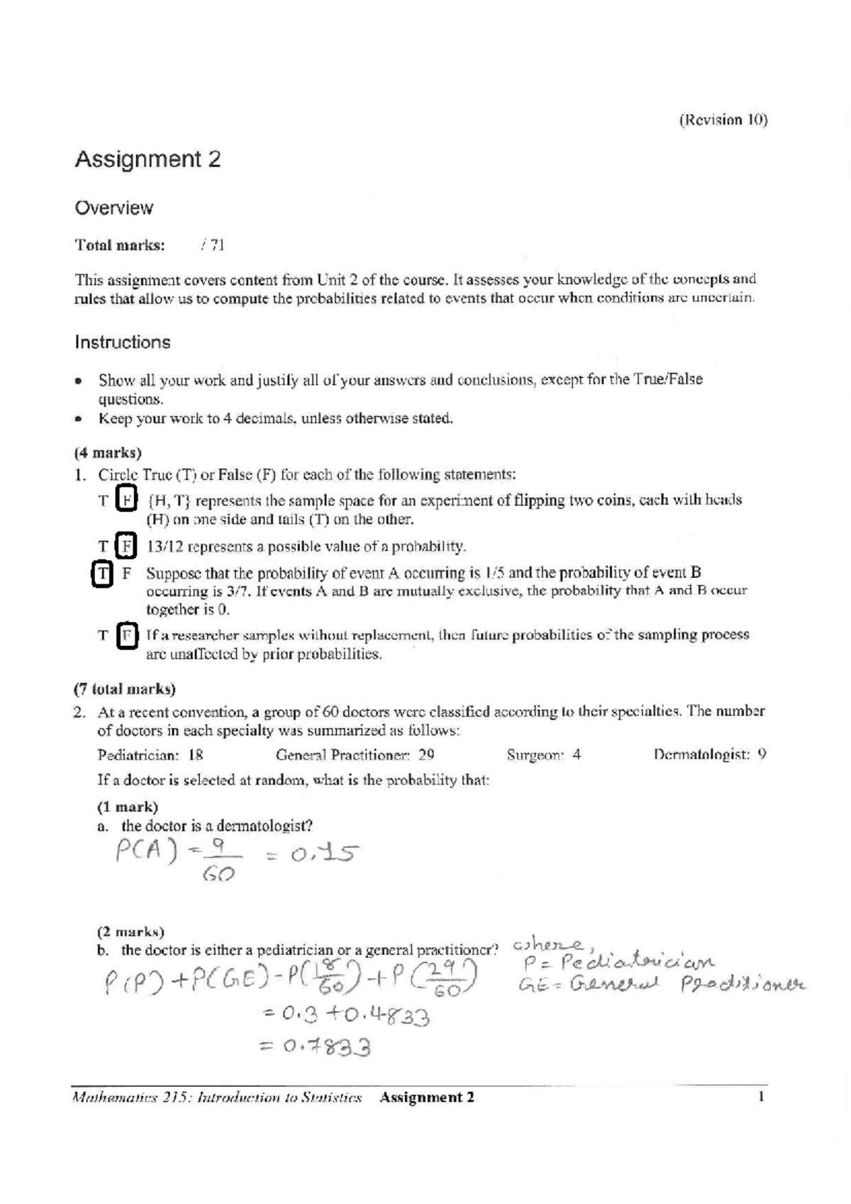 Assignment 2 - Introduction to Statistics Math 215 Solved Assingments - Math 215 - Studocu