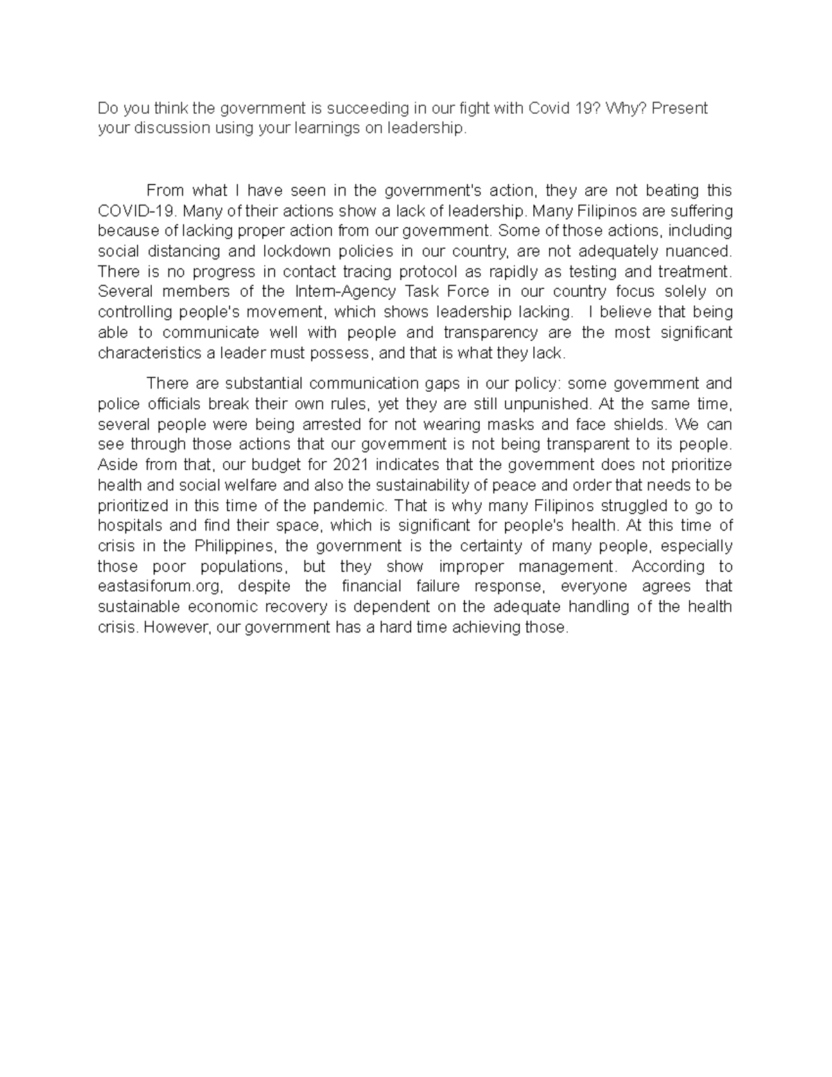 COVID-19 and the Government in the Philippines - National Service ...