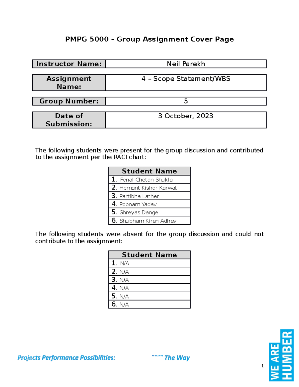 Group Assignment 4 group #5 - PMPG 5000 – Group Assignment Cover Page ...