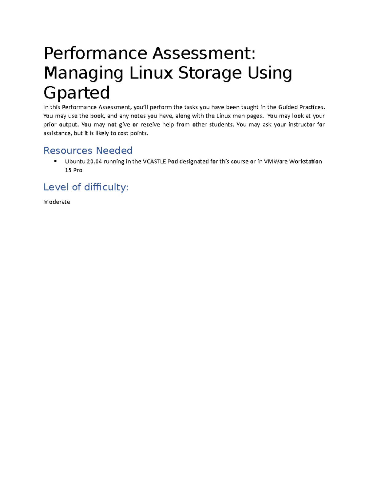 2.7 Performance Assessment Managing Linux Storage Using Gparted - Performance Assessment ...
