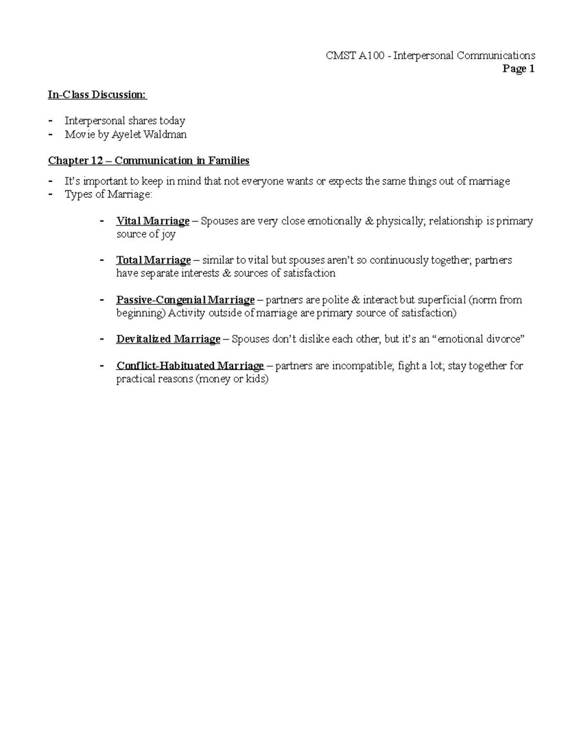 CMST A100 - Notes - 8321 - CMST A100 - Interpersonal Communications ...
