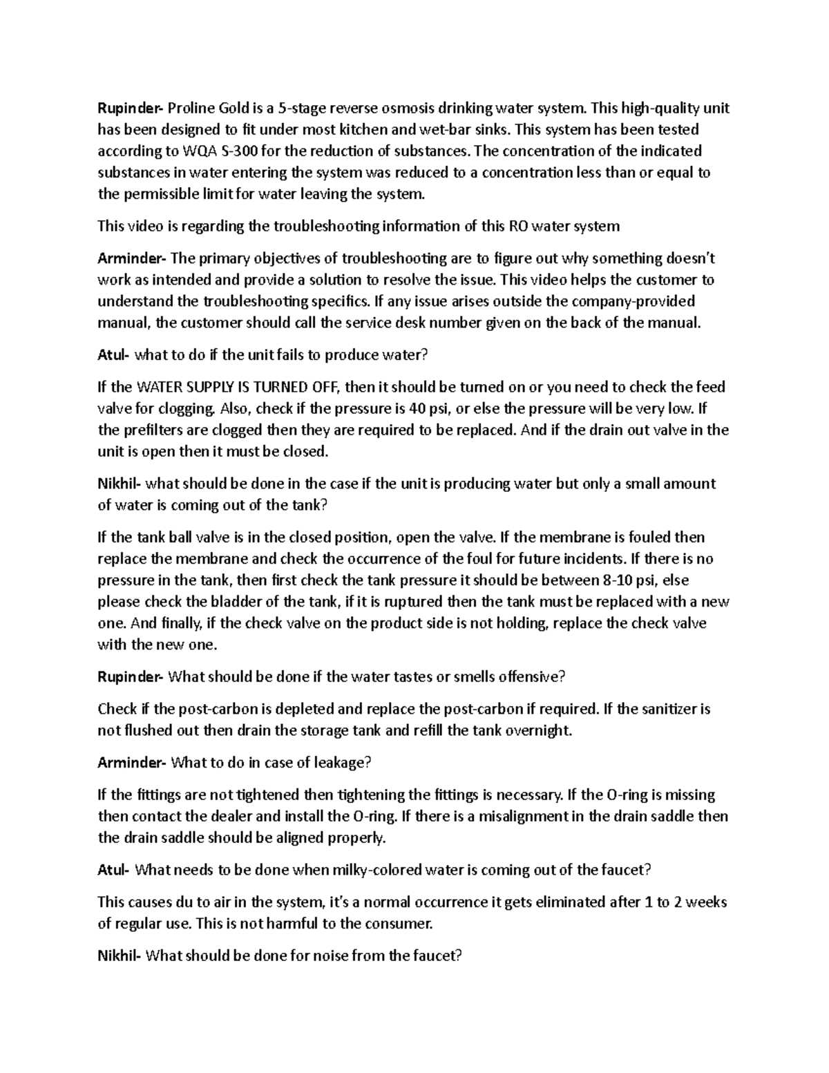 Proline water system Video script - Rupinder- Proline Gold is a 5-stage ...