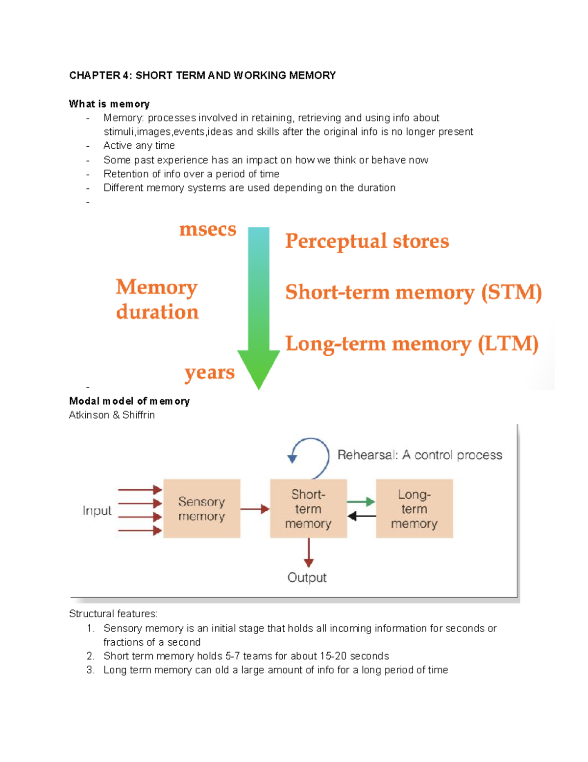 Cognitive compilation - CHAPTER 4: SHORT TERM AND WORKING MEMORY What ...