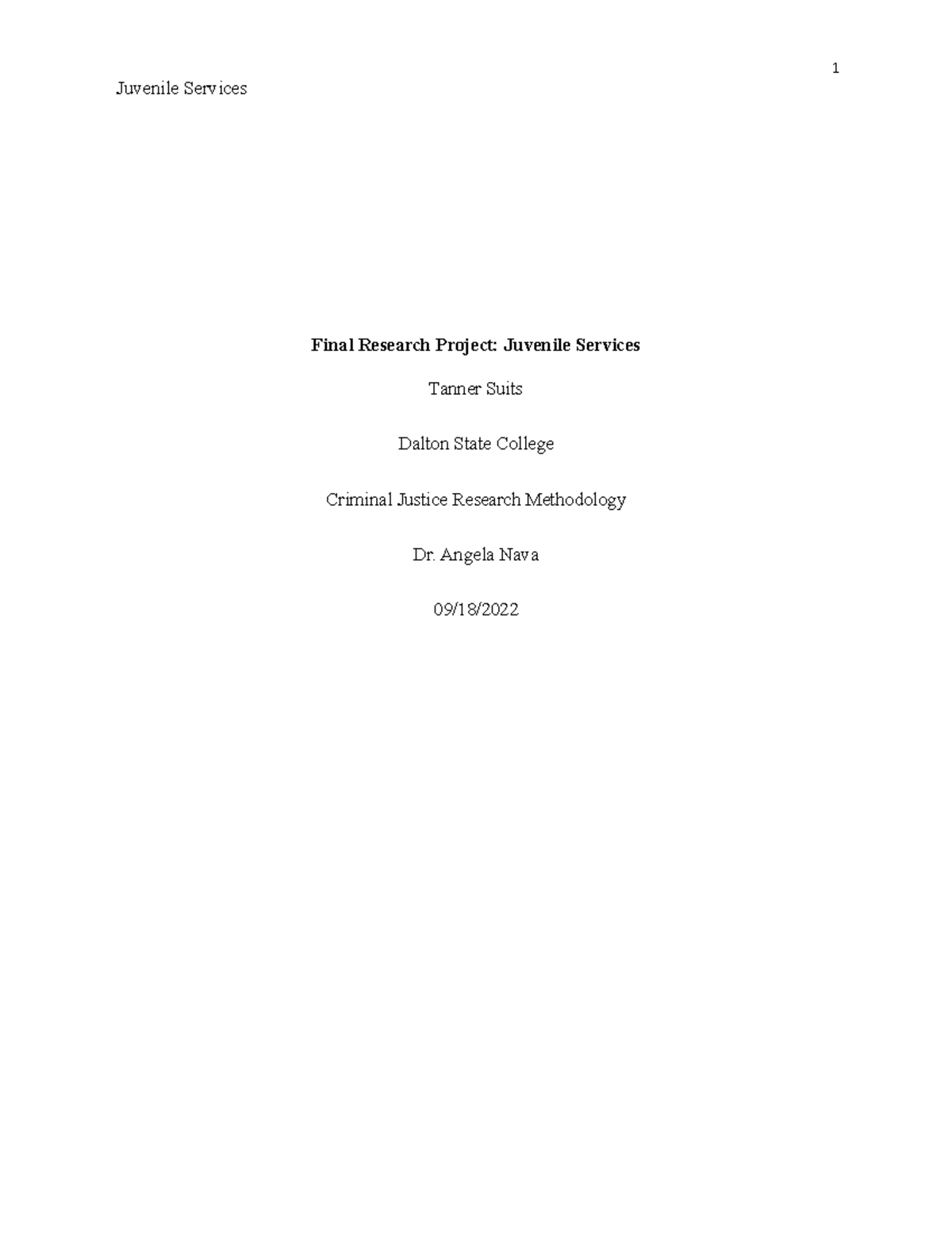 Crim Justice Research Methodology Final Research A paper - Juvenile ...