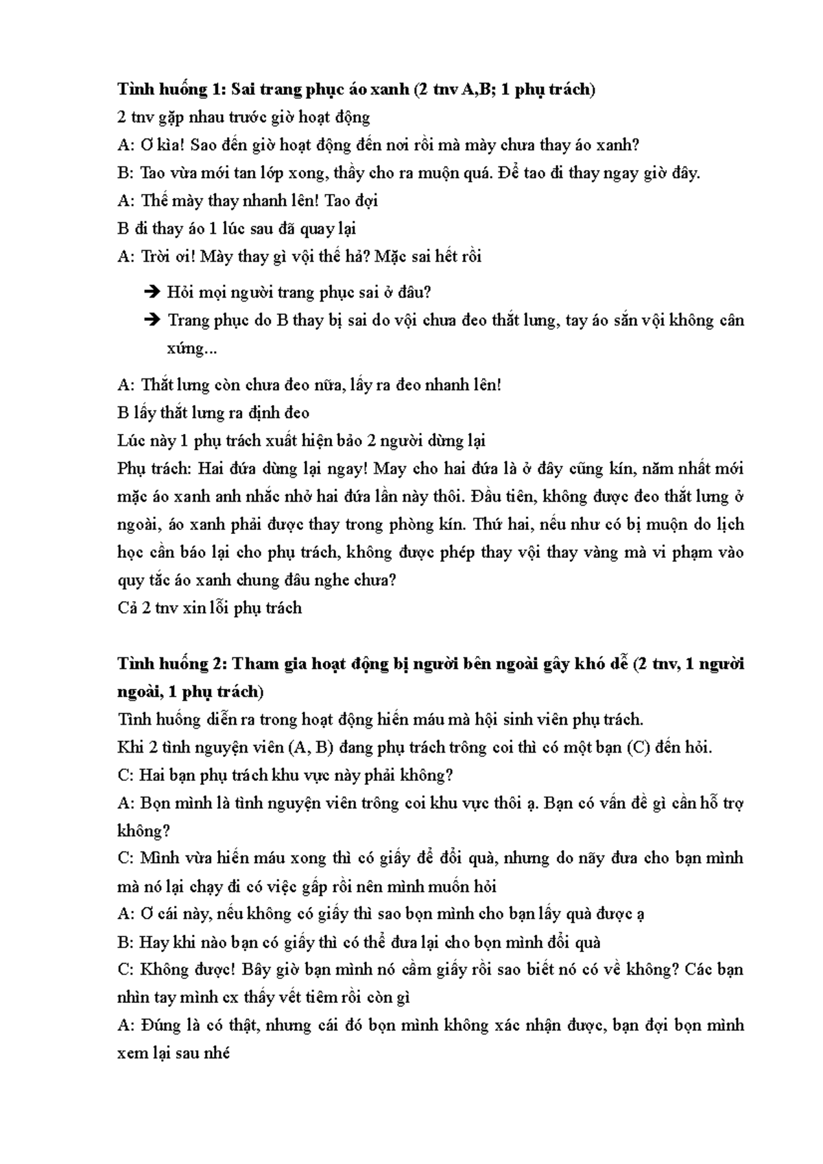 Tình-huống-1 - fgsdf - Tình huống 1: Sai trang phục áo xanh (2 tnv A,B ...