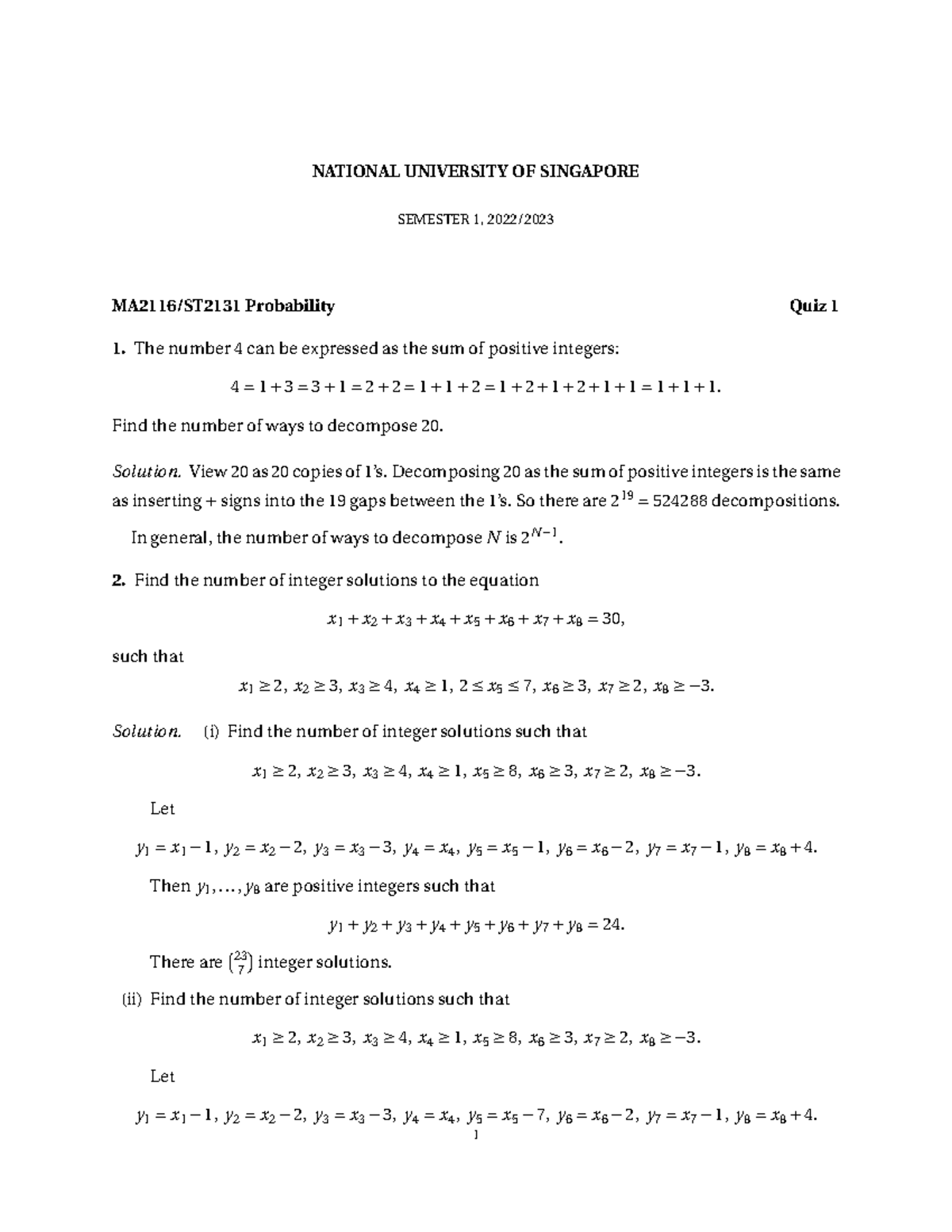 Probability Quiz01 - practice - NATIONAL UNIVERSITY OF SINGAPORE ...