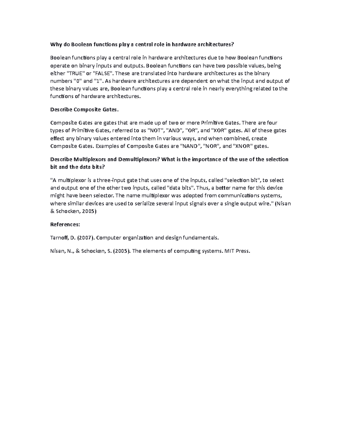 Discussion Forum Unit 1 - Why do Boolean functions play a central role in hardware architectures ...