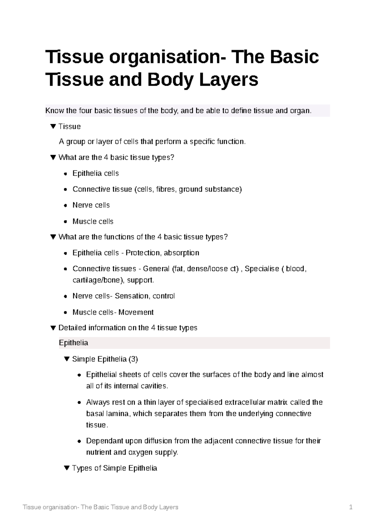 Tissue organisation- The Basic Tissue and Body Layers - Tissue A group ...