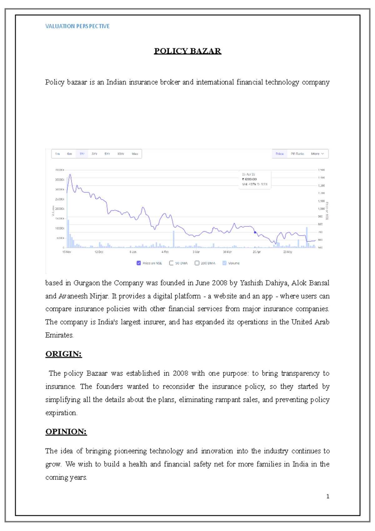 Valuation - IMPORTANT - POLICY BAZAR Policy bazaar is an Indian ...