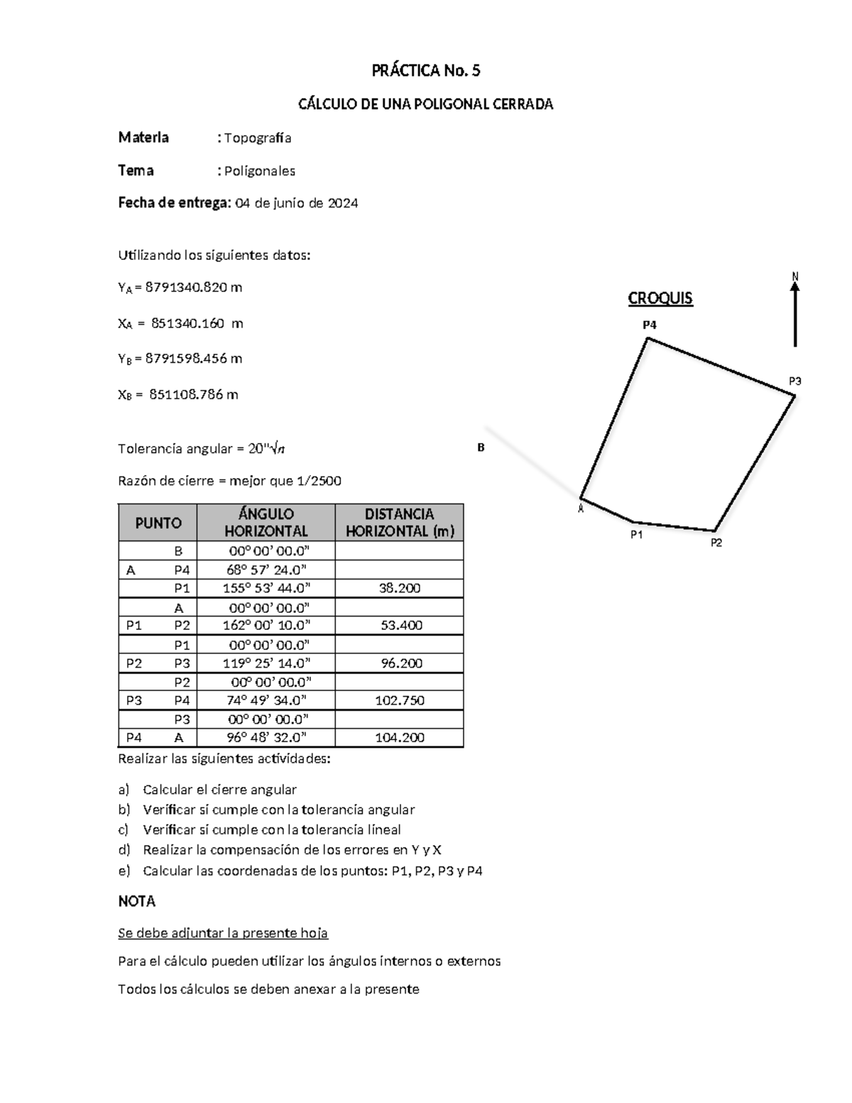 Calculo Poligonal Cerrada - PRÁCTICA No. 5 CÁLCULO DE UNA POLIGONAL ...