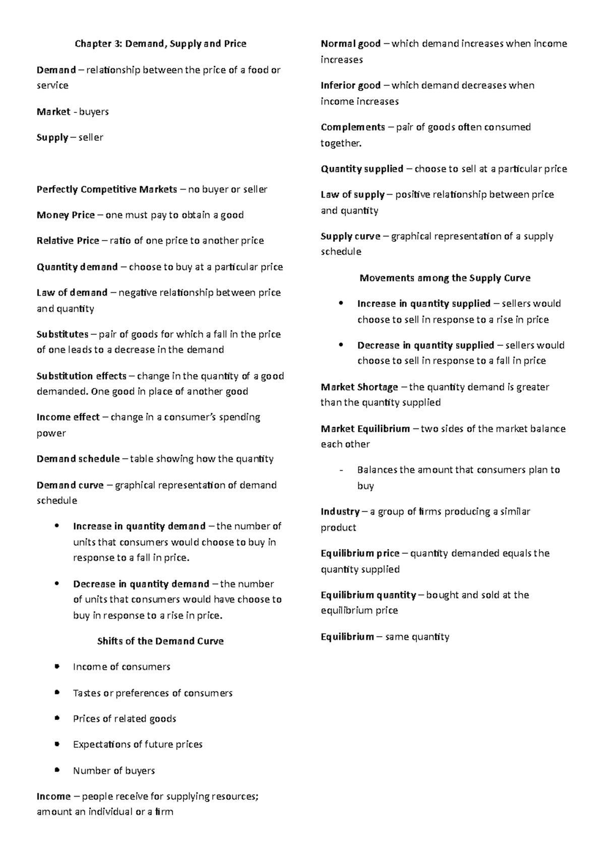 Chapter 3 Demand, Supply and Price - Chapter 3: Demand, Supply and ...