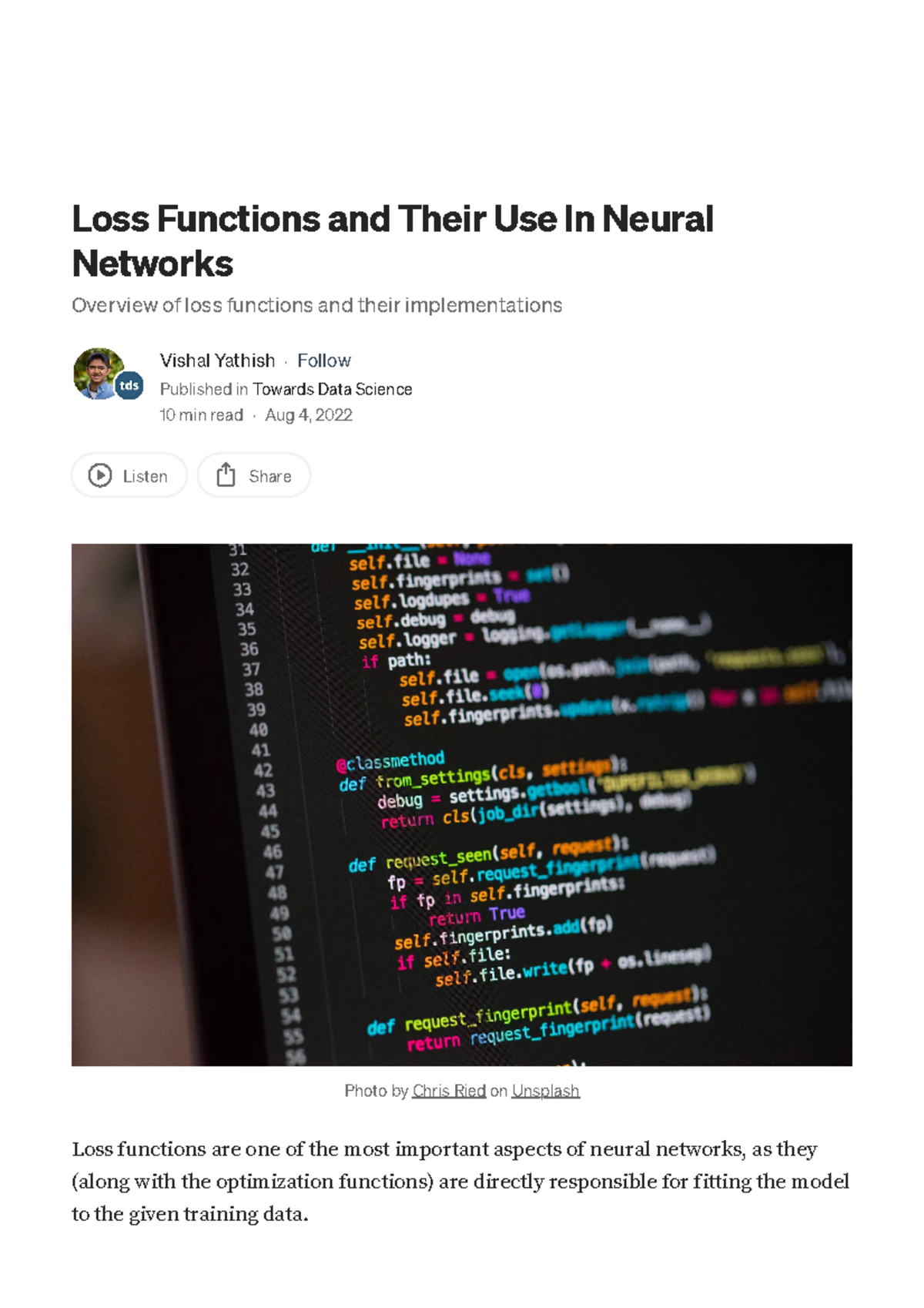 this is a document explaining the deep learning - Loss Functions and Their Use In Neural ...