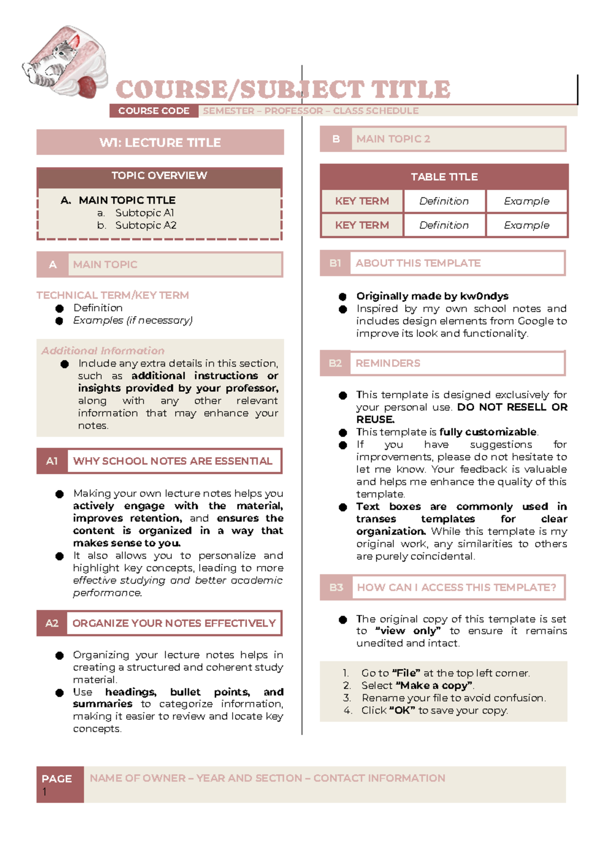 Template for notes - W1: LECTURE TITLE TOPIC OVERVIEW A. MAIN TOPIC ...