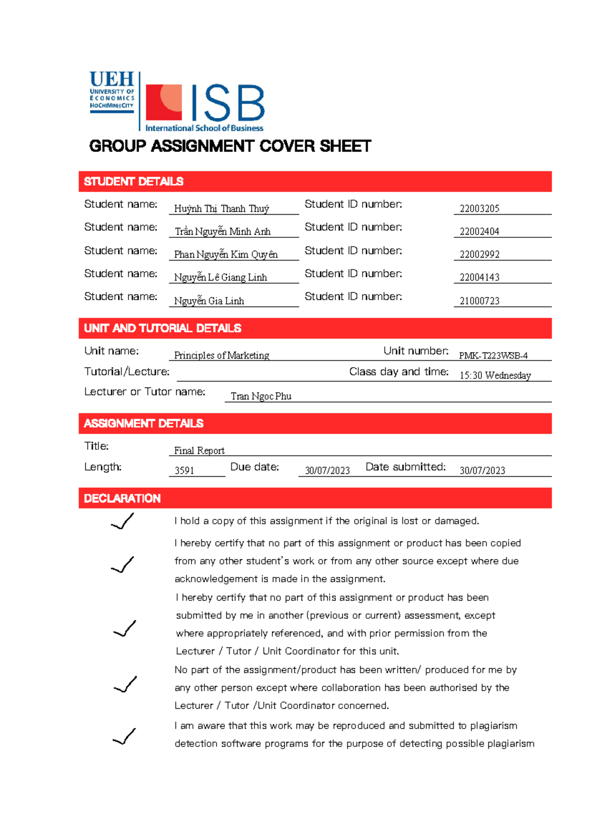 Group- Report-PMK1 - GROUP ASSIGNMENT COVER SHEET STUDENT DETAILS ...