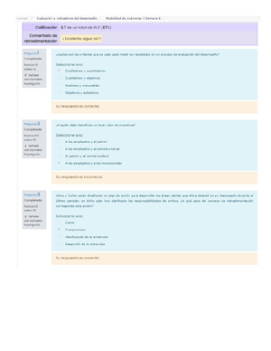 Modalidad de exámenes Semana 4 Revisión del intento - Evaluación e indicadores del desempeño ...