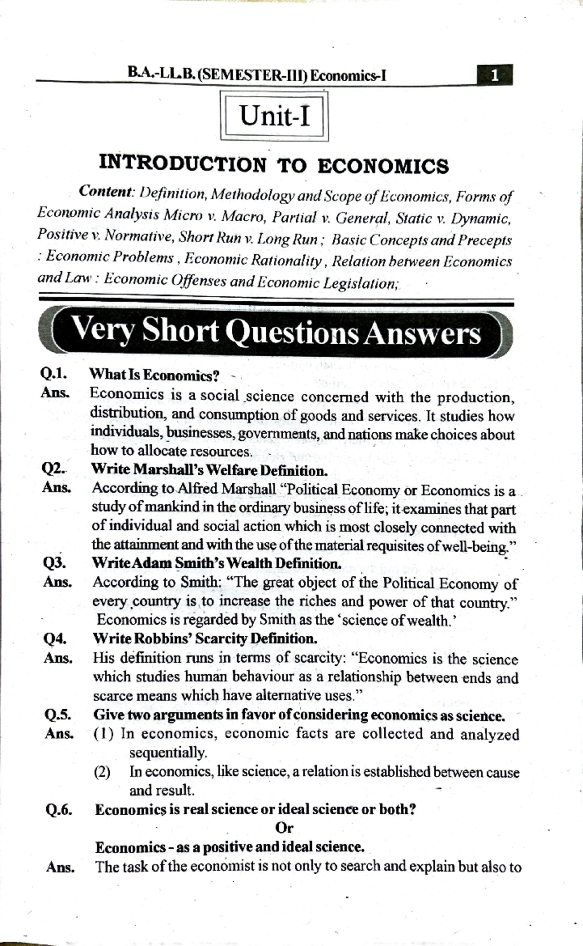 Unit 1 economics one week series - ballb - Studocu