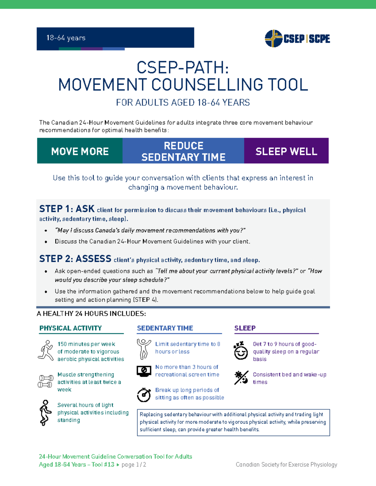 Tool 13 Movement Counselling Tool For Adults 18 64 Csep Path 2021