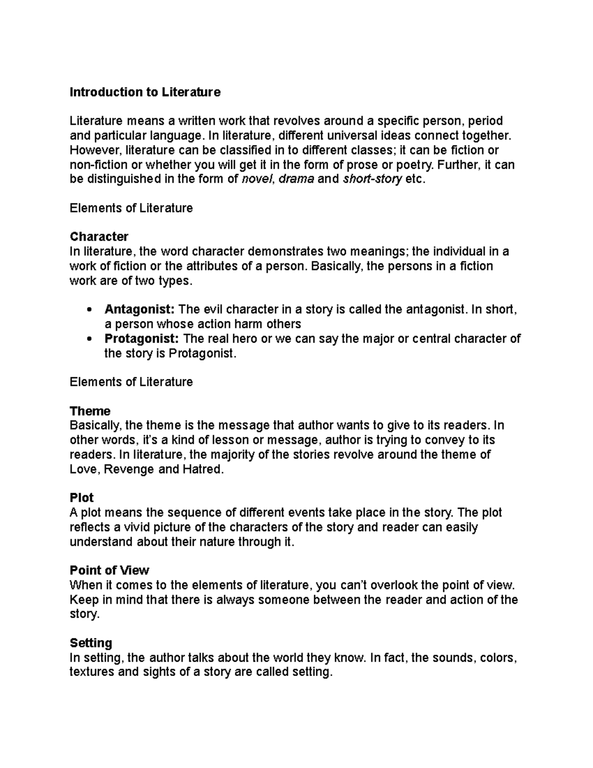 Introduction to Literature - Introduction to Literature Literature ...