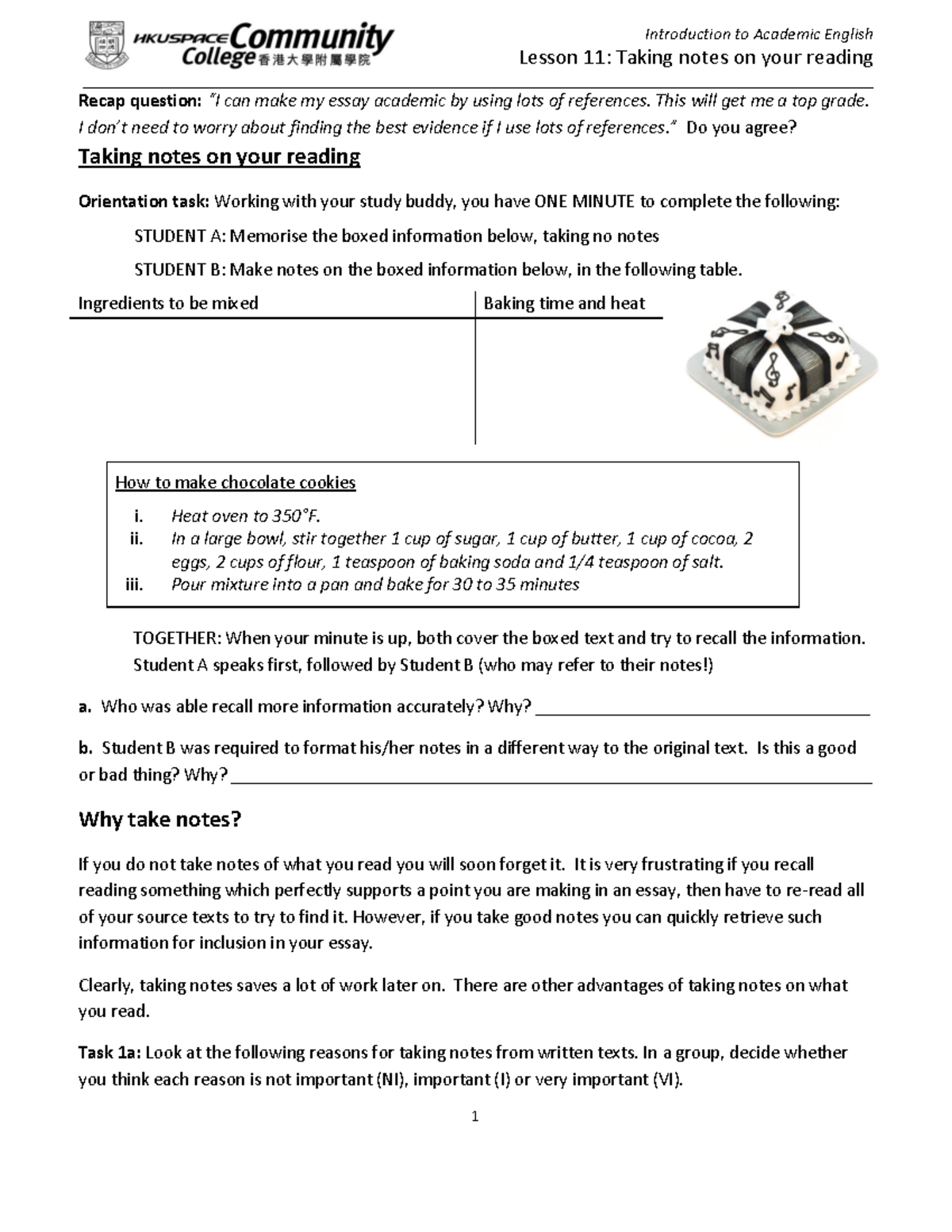L11 (S) Taking notes on your reading - Introduction to Academic English ...