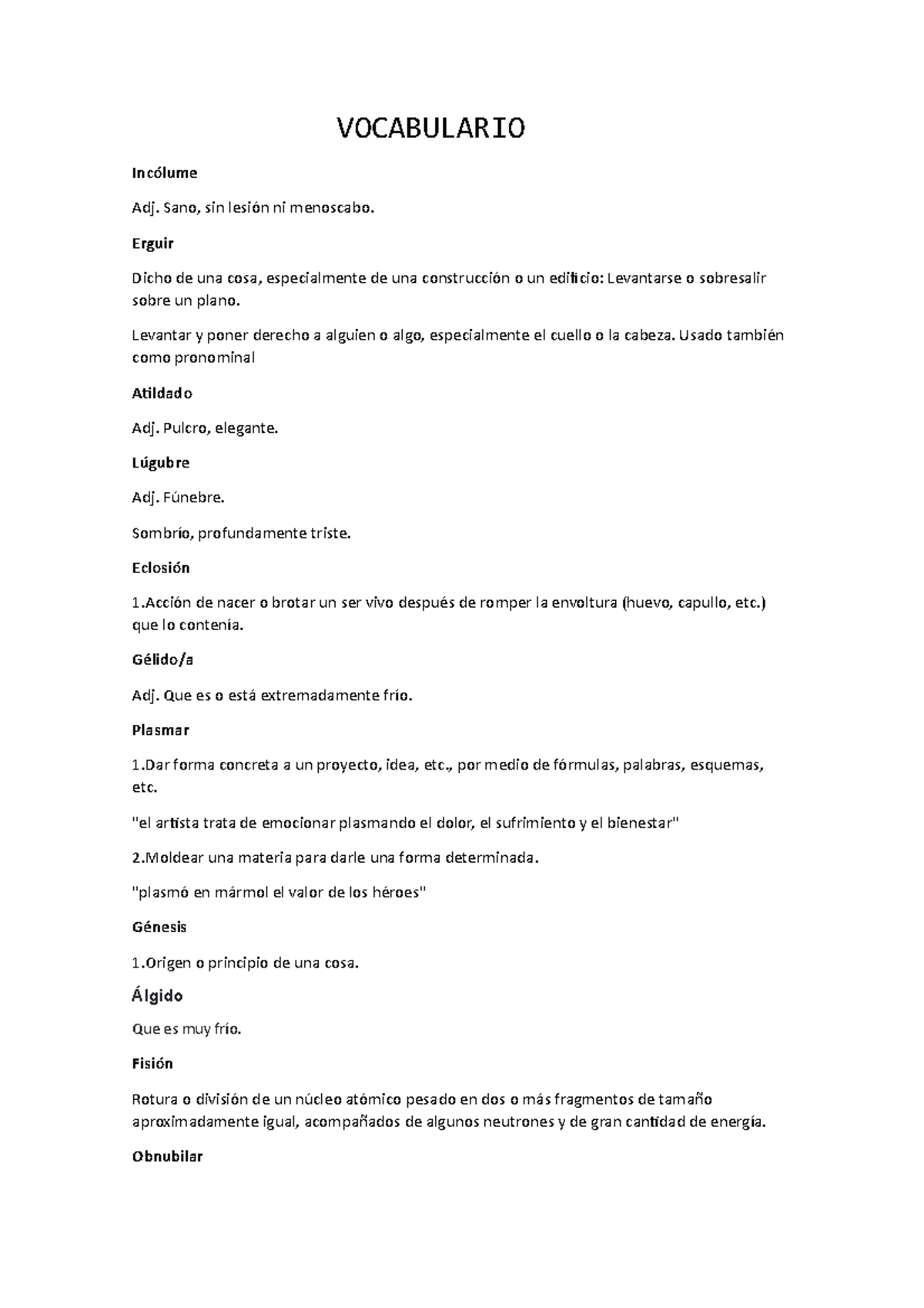 Vocabulario- Pamer - Apuntes - VOCABULARIO Incólume Adj. Sano, sin ...