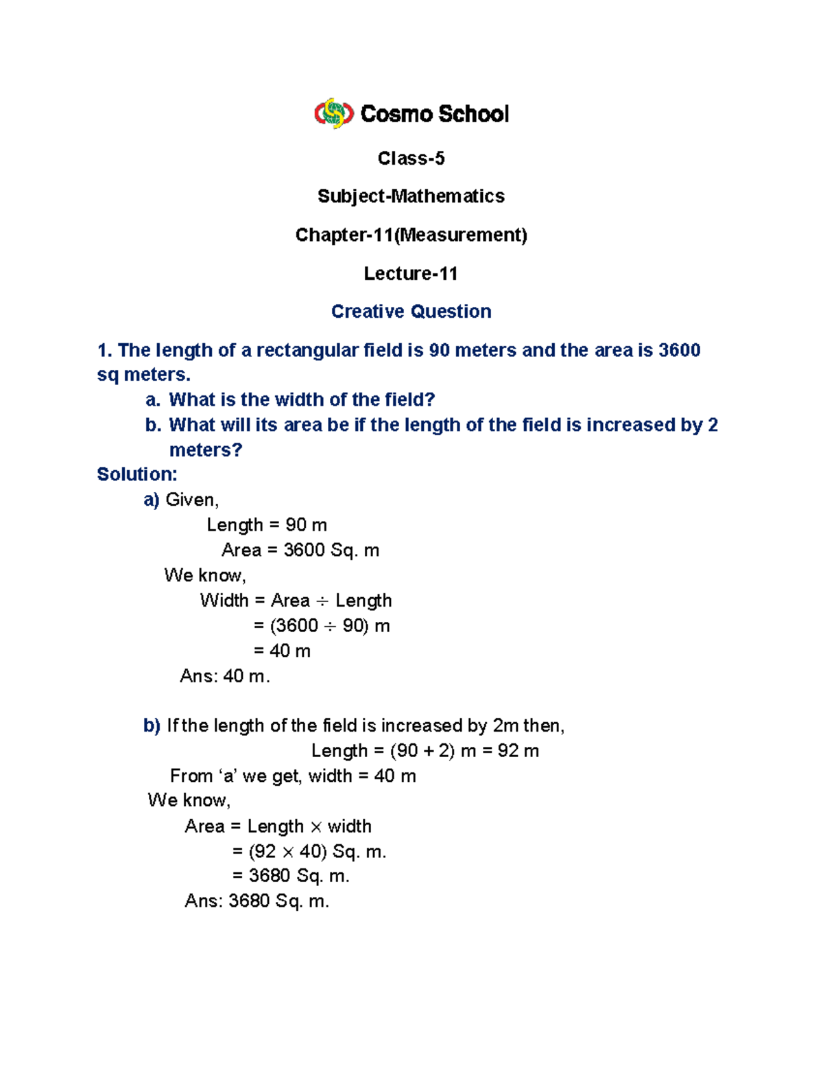 Class-5,Sub-Math, Chapter-11,Measurement, Creative Question (Part - 2 ...