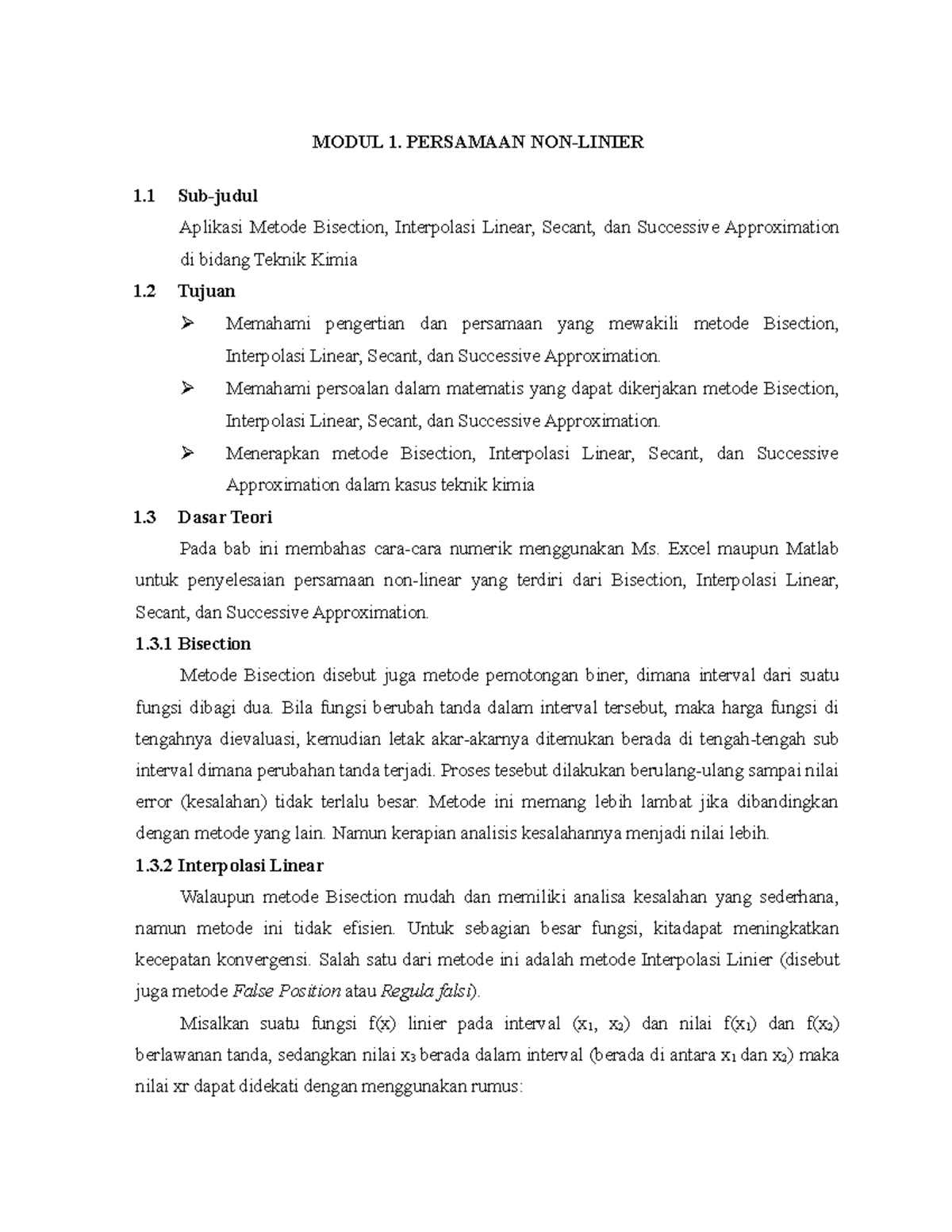 Modul 1. Persamaan NON- Linier - MODUL 1. PERSAMAAN NON-LINIER 1 Sub ...