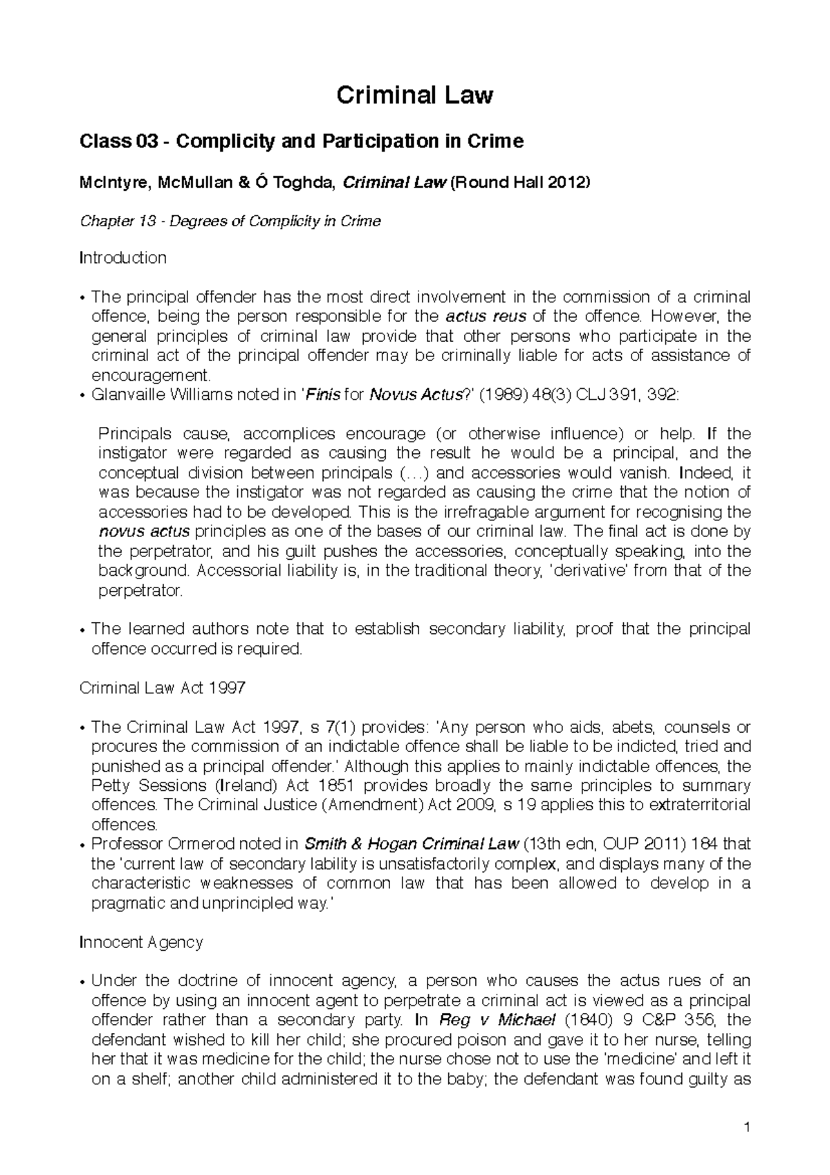 Class 03 - Complicity and Participation in Crime - Criminal Law Class ...