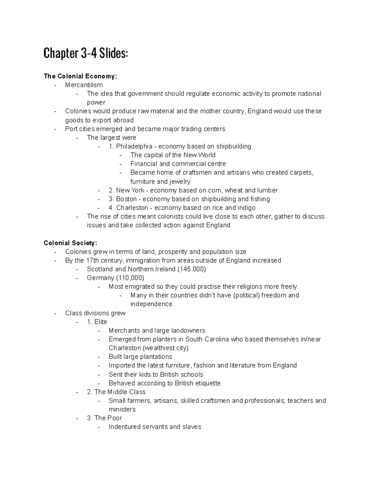 HST110 - Chapters 3-4 Notes - Chapter 3-4 Slides: The Colonial Economy ...