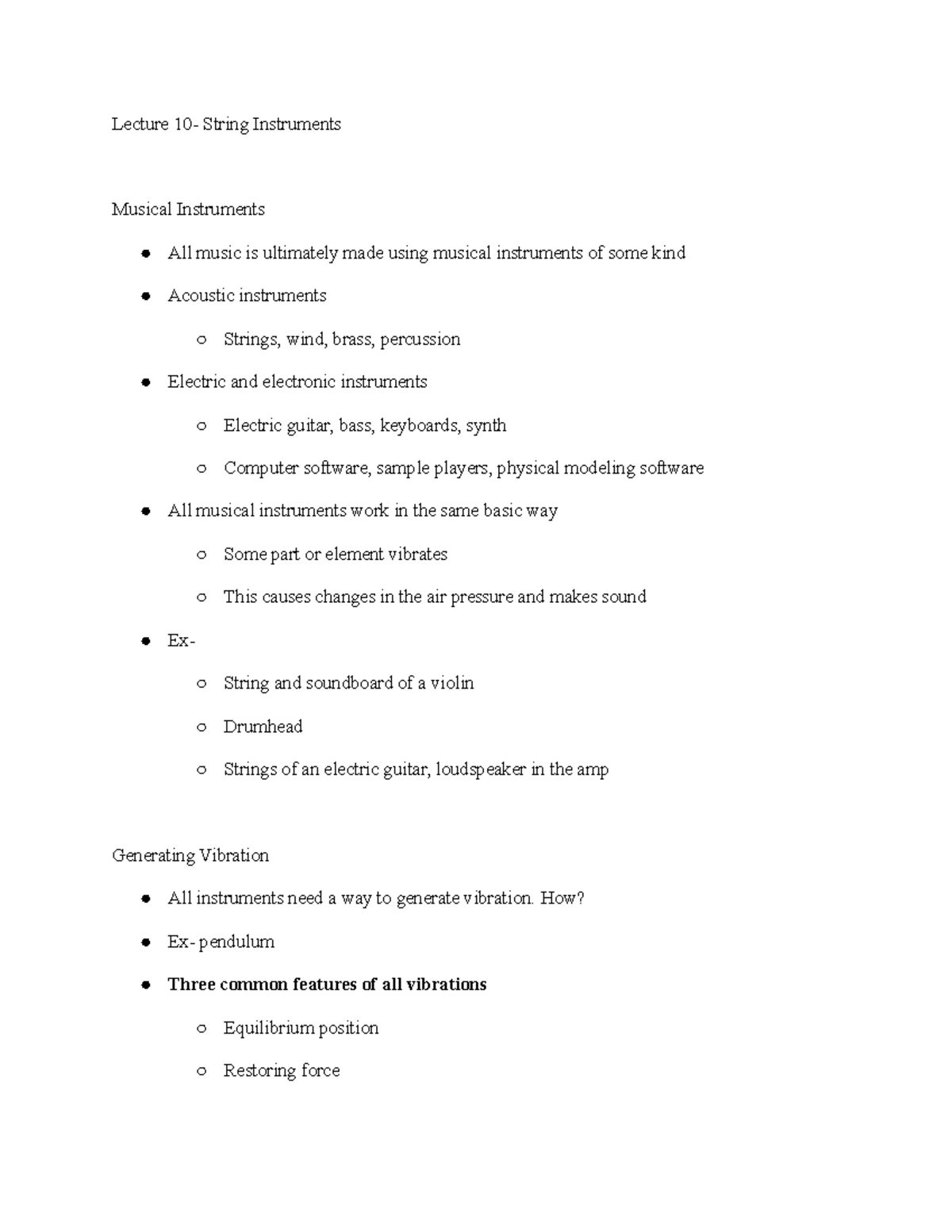 Lecture 10- String Instruments - Lecture 10- String Instruments Musical ...