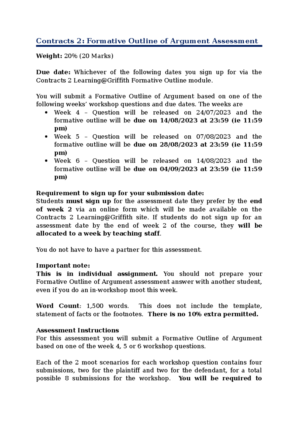 Formative Outline of Argument assessment instructions - Contracts 2 ...