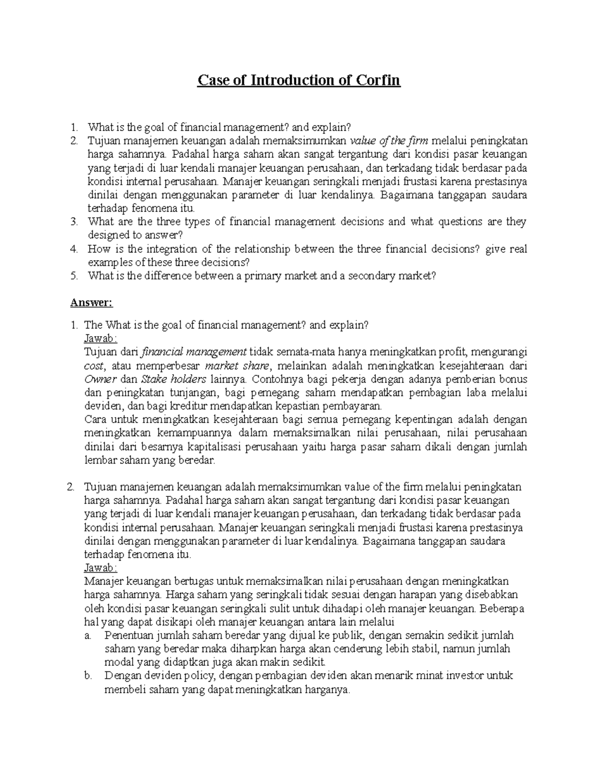 Case of Introduction of Corfin - Padahal harga saham akan sangat ...